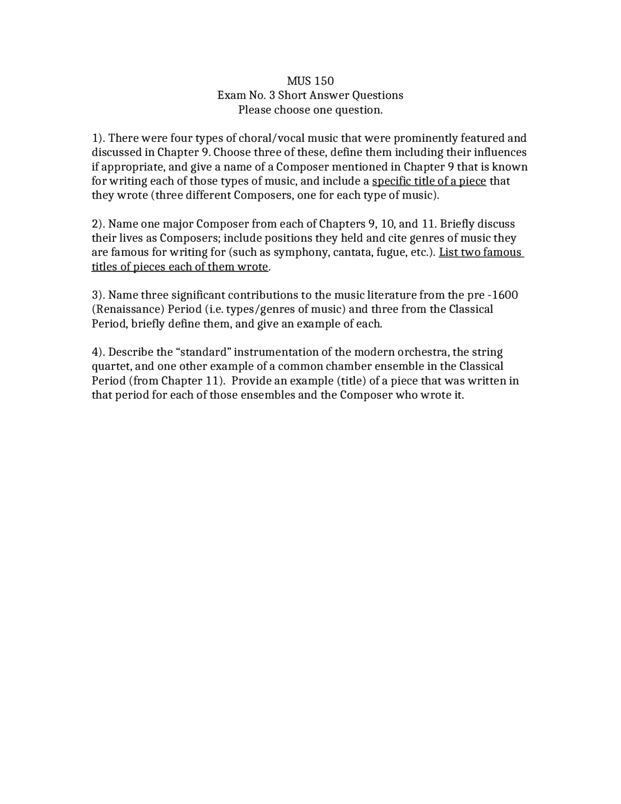 4 Solved Problems On Instrumentation Of Modern Orchestra Exam 3 Mus