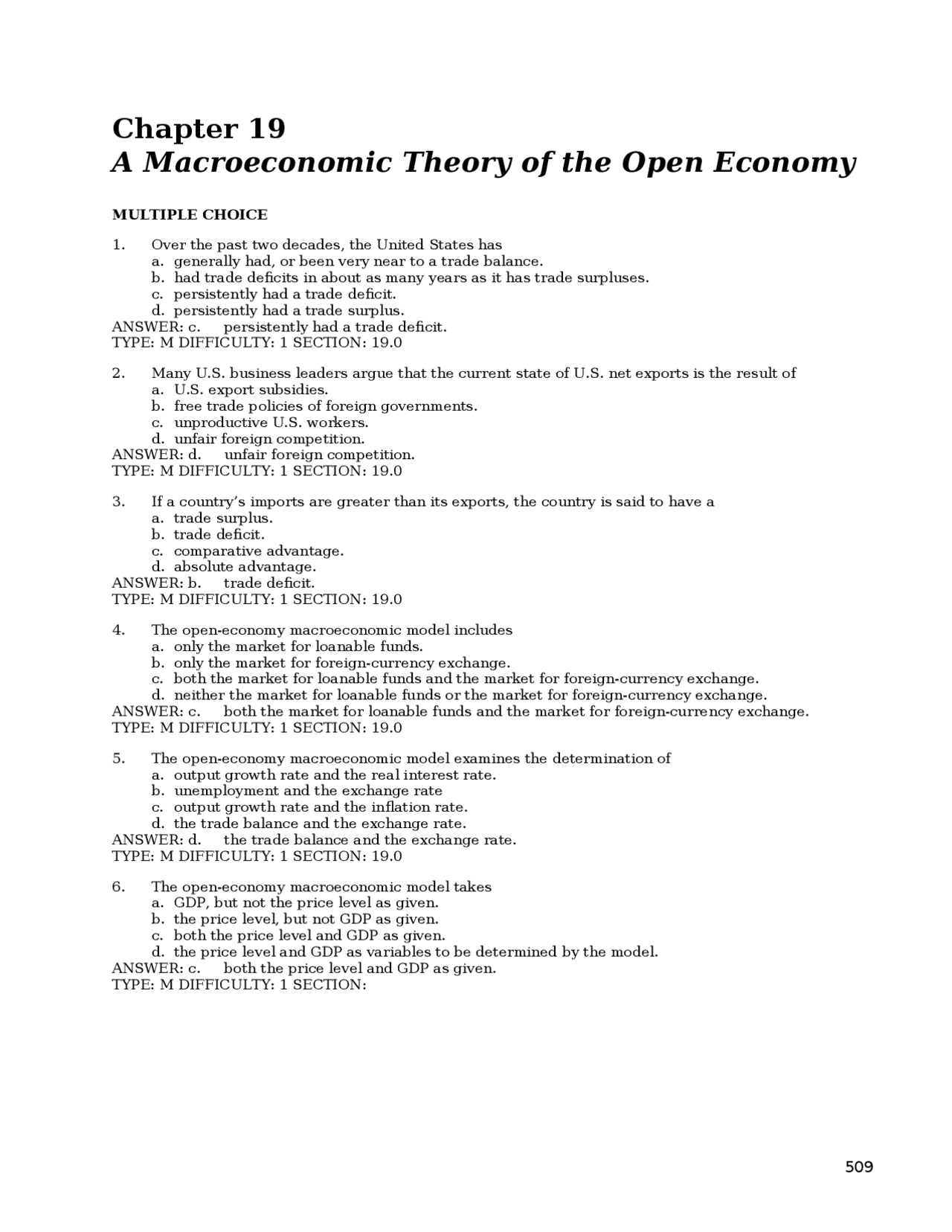 Mcqs With Answers A Macroeconomic Theory Of The Open Economy Econ