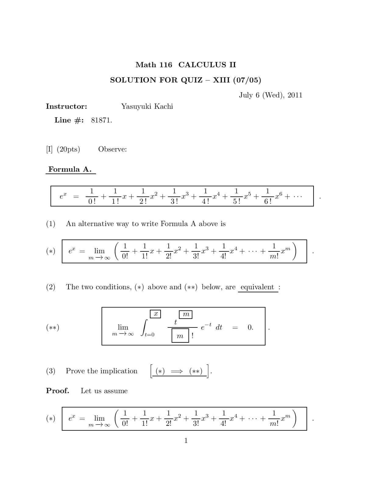 Proof of Equivalence between Formula A and Condition (∗∗) in Calculus II - Prof. Yasuyuki ...