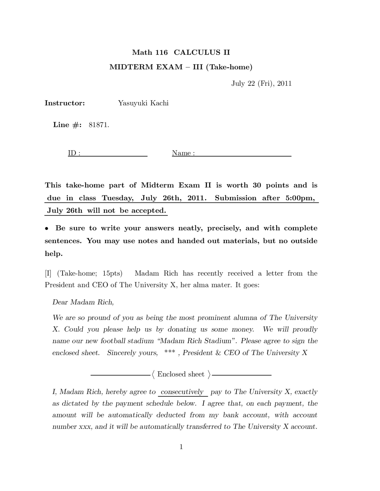 Midterm Exam Iii Questions Calculus Ii Math 116 Docsity