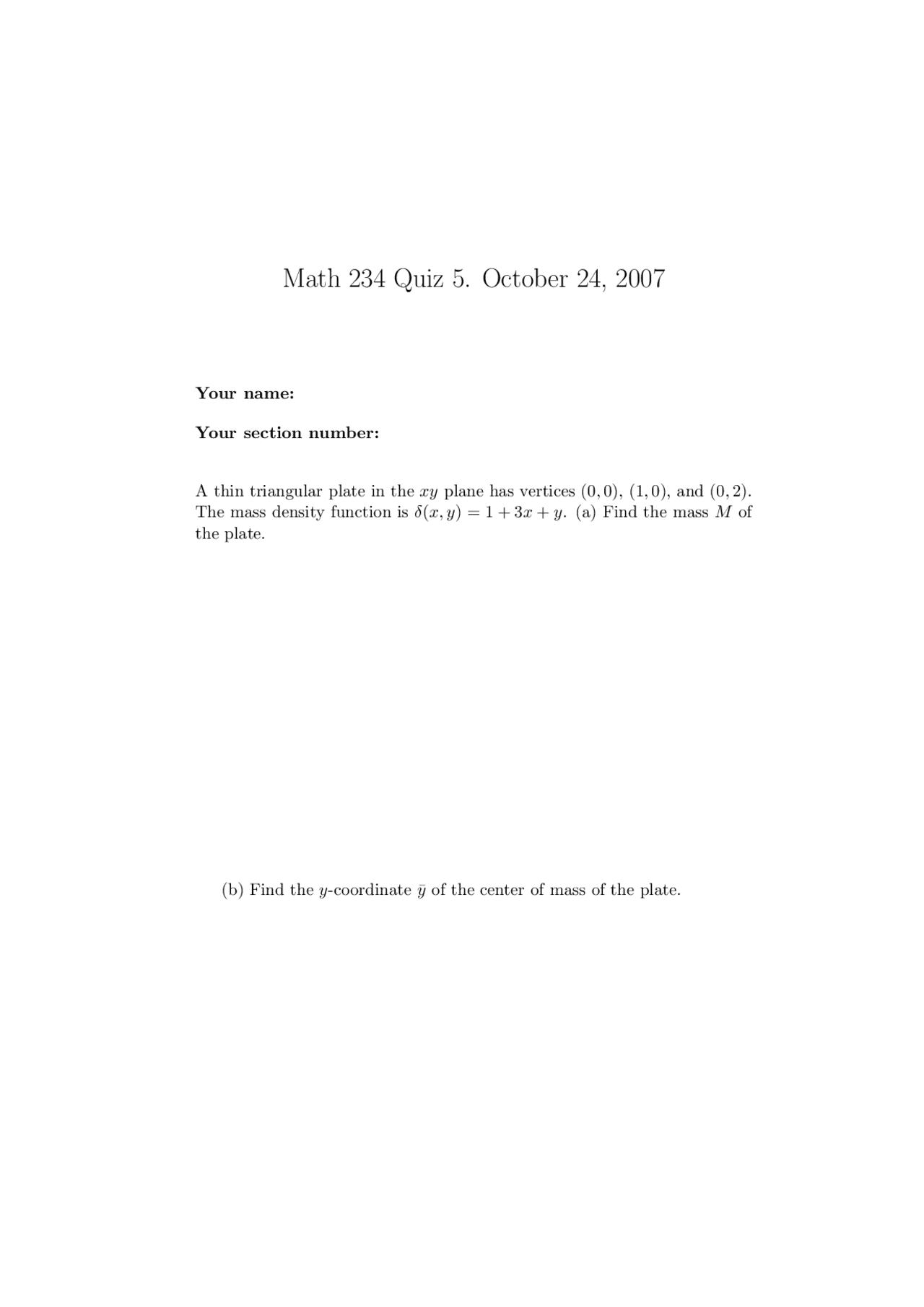 Calculus Functions Of Several Variables Practice Quiz 5 Math 234 Docsity