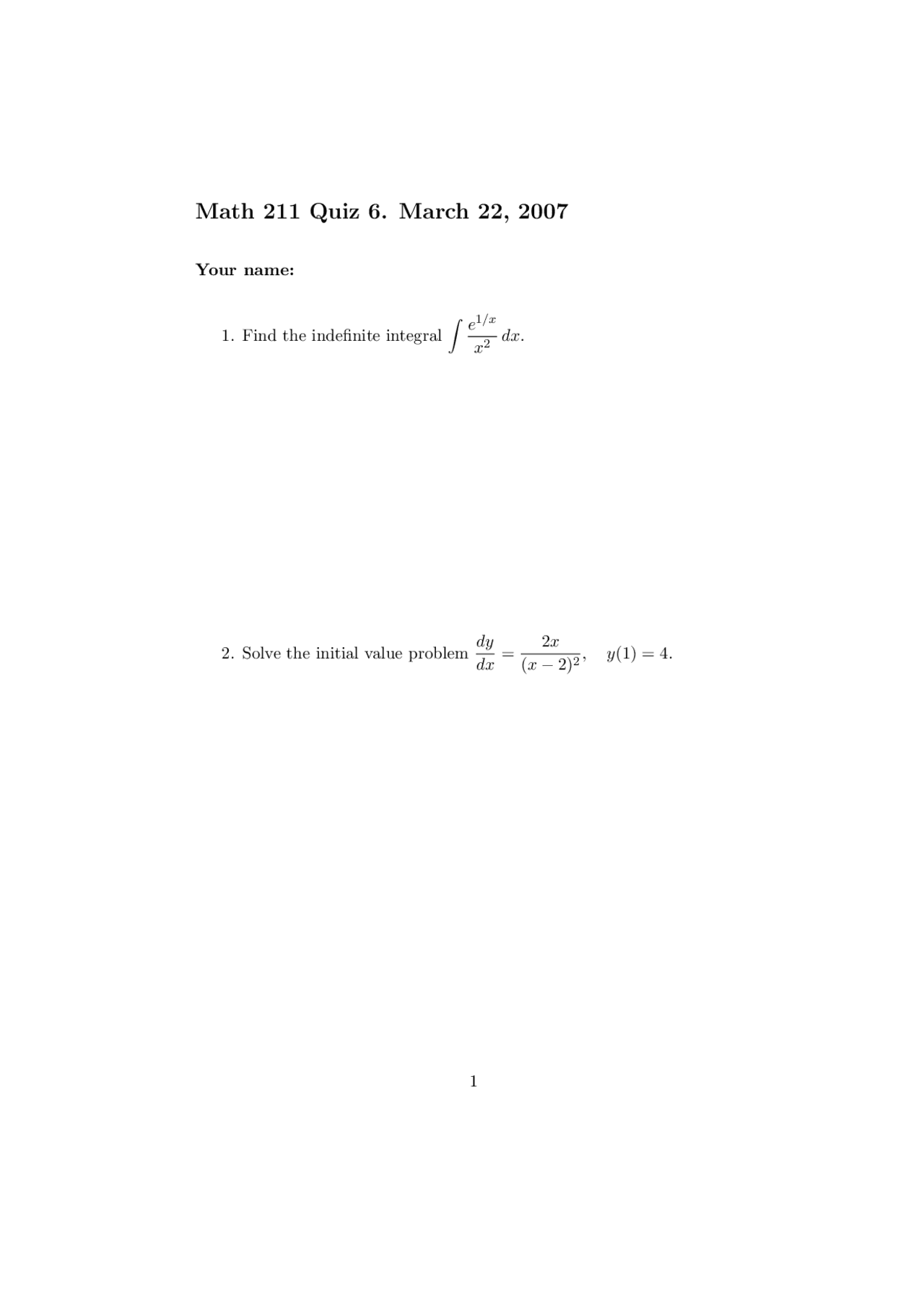 2 Questions On Calculus Sample Quiz 6 Math 211 Docsity