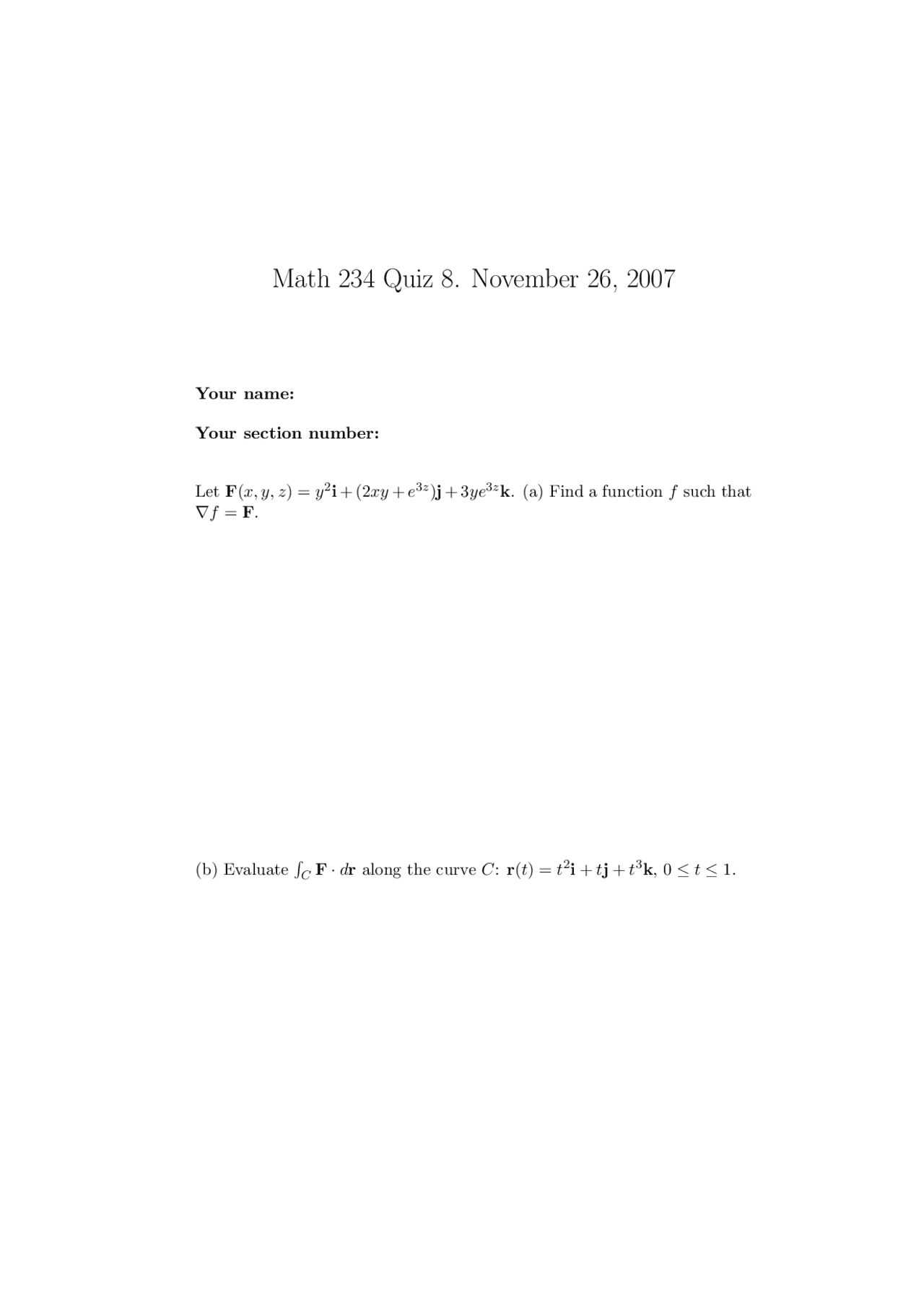 Calculus Functions Of Several Variables Practice Quiz 8 Math 234 Quizzes Mathematics