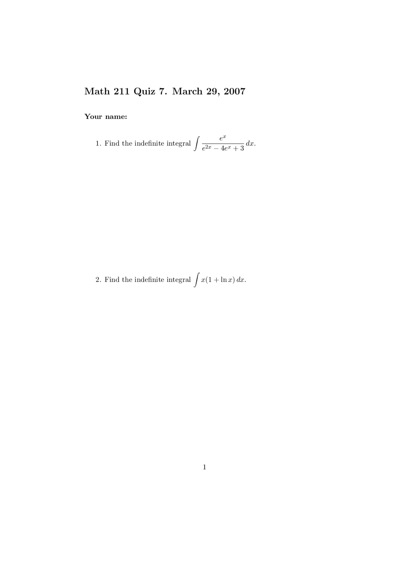 Practice Questions on Calculus - Past Quiz 7 | MATH 211 | Quizzes ...