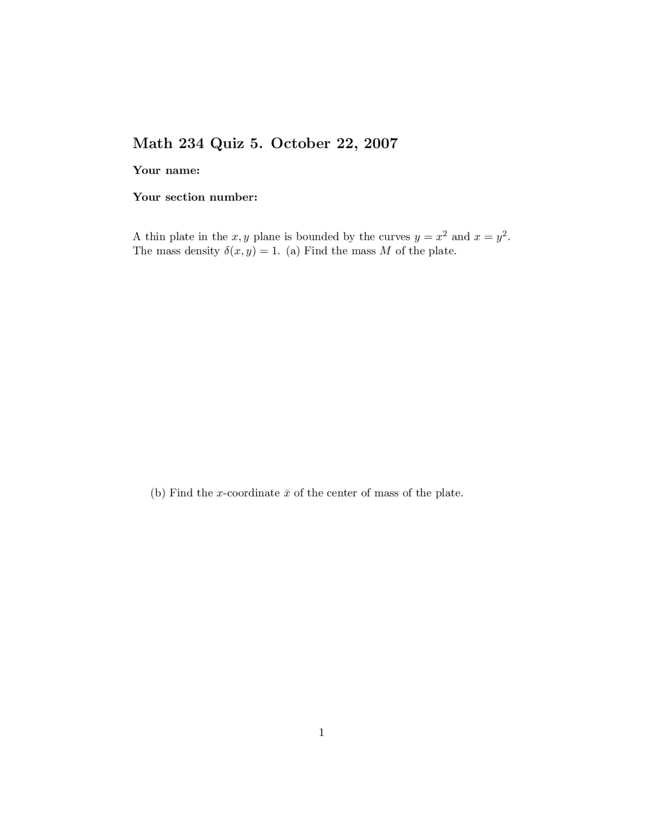 Calculus - Functions of Several Variables - Sample Quiz 5 | MATH 234 | Quizzes Mathematics | Docsity