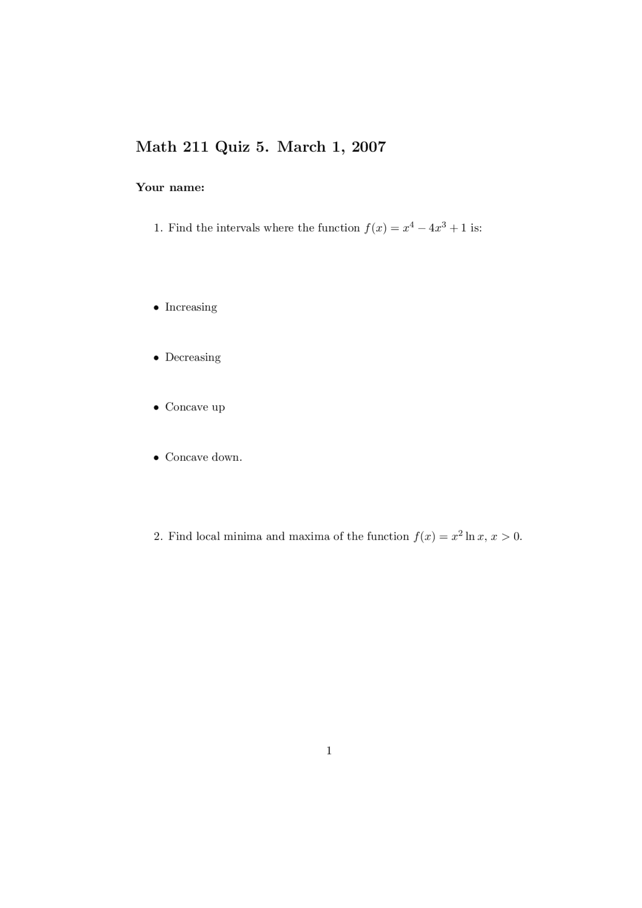 Find the Intervals Where the Function - Quiz 5 | MATH 211 | Quizzes ...