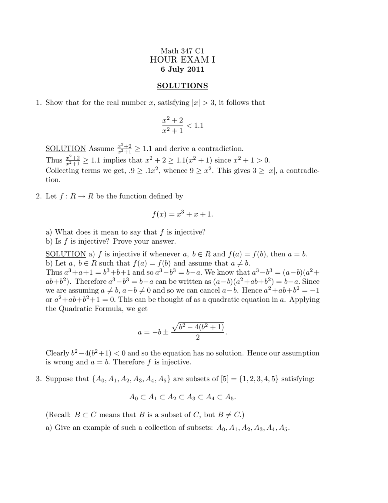 Exam 1 With Solutions Fundamental Mathematics Math 347 Docsity