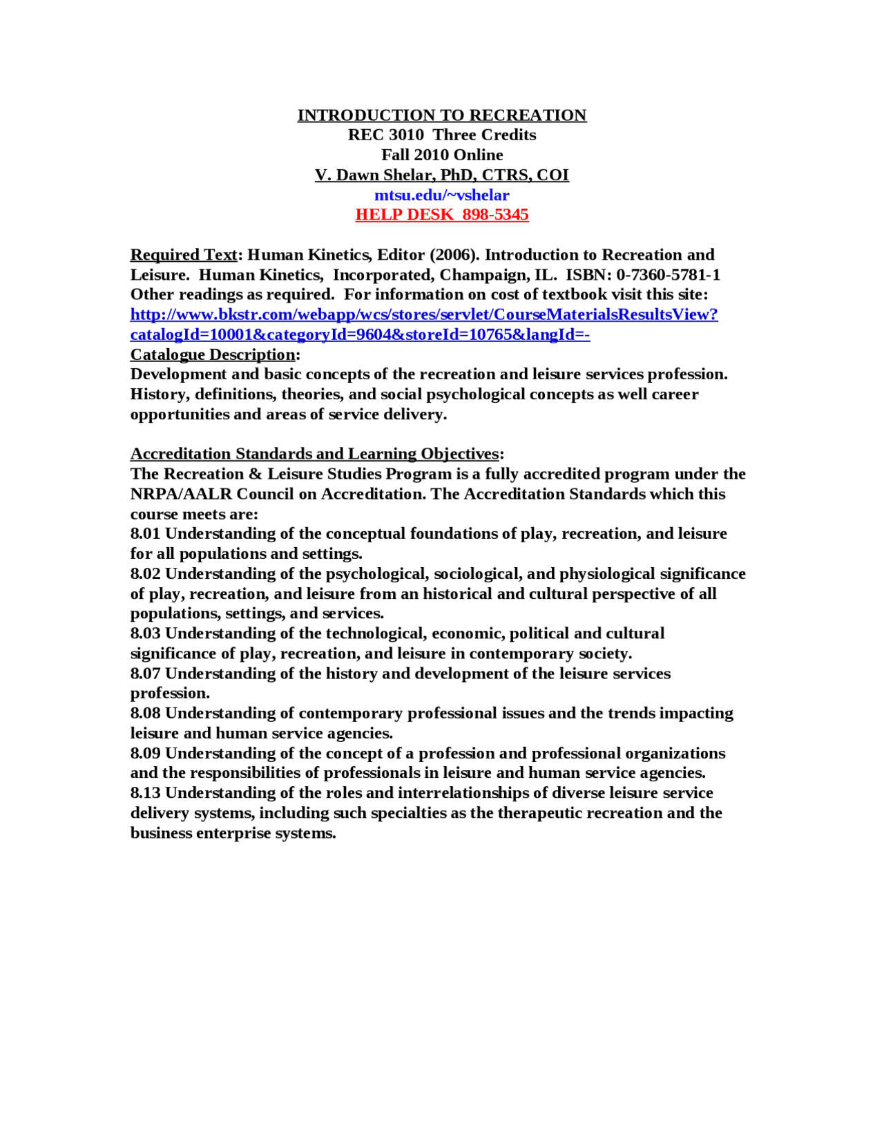 Syllabus - Introduction to Recreation and Leisure Services | REC 3010 ...