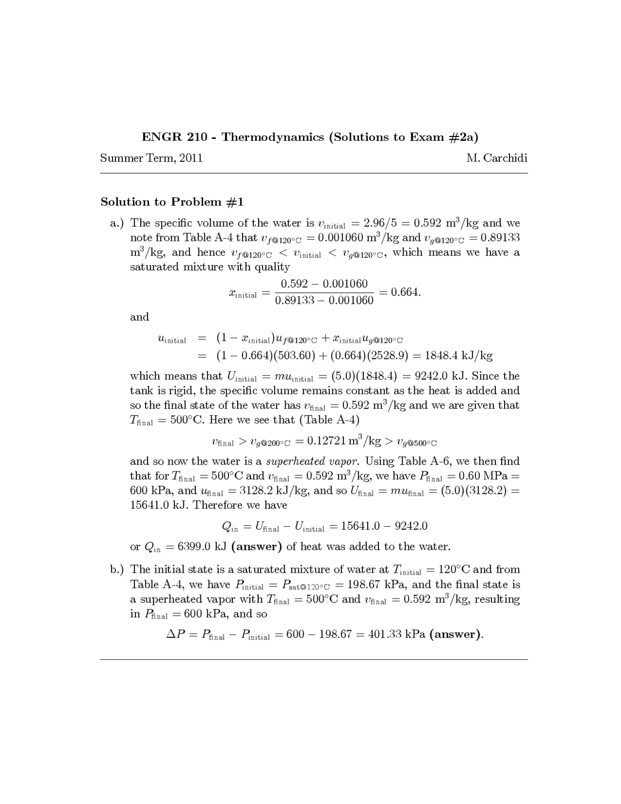 Midterm Exam With Solution Introduction To Thermodynamics Engr 210