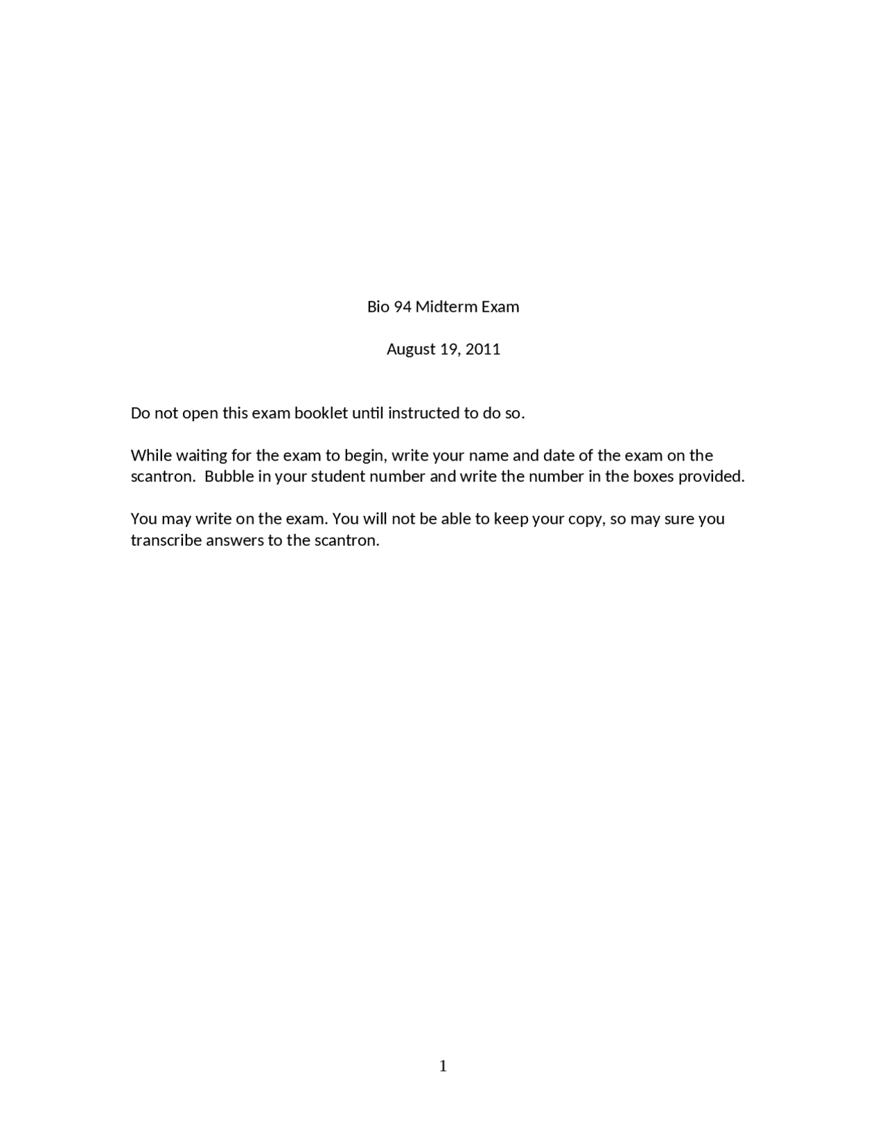 Midterm Exam Solutions Organisms To Ecosystems Bio Sci 94 Docsity
