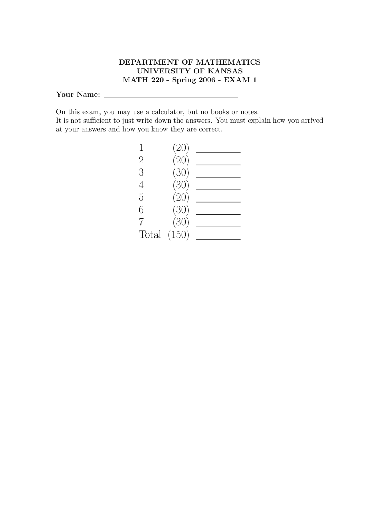 7 Problems In Exam 1 Applied Differential Equations Math 220 Docsity