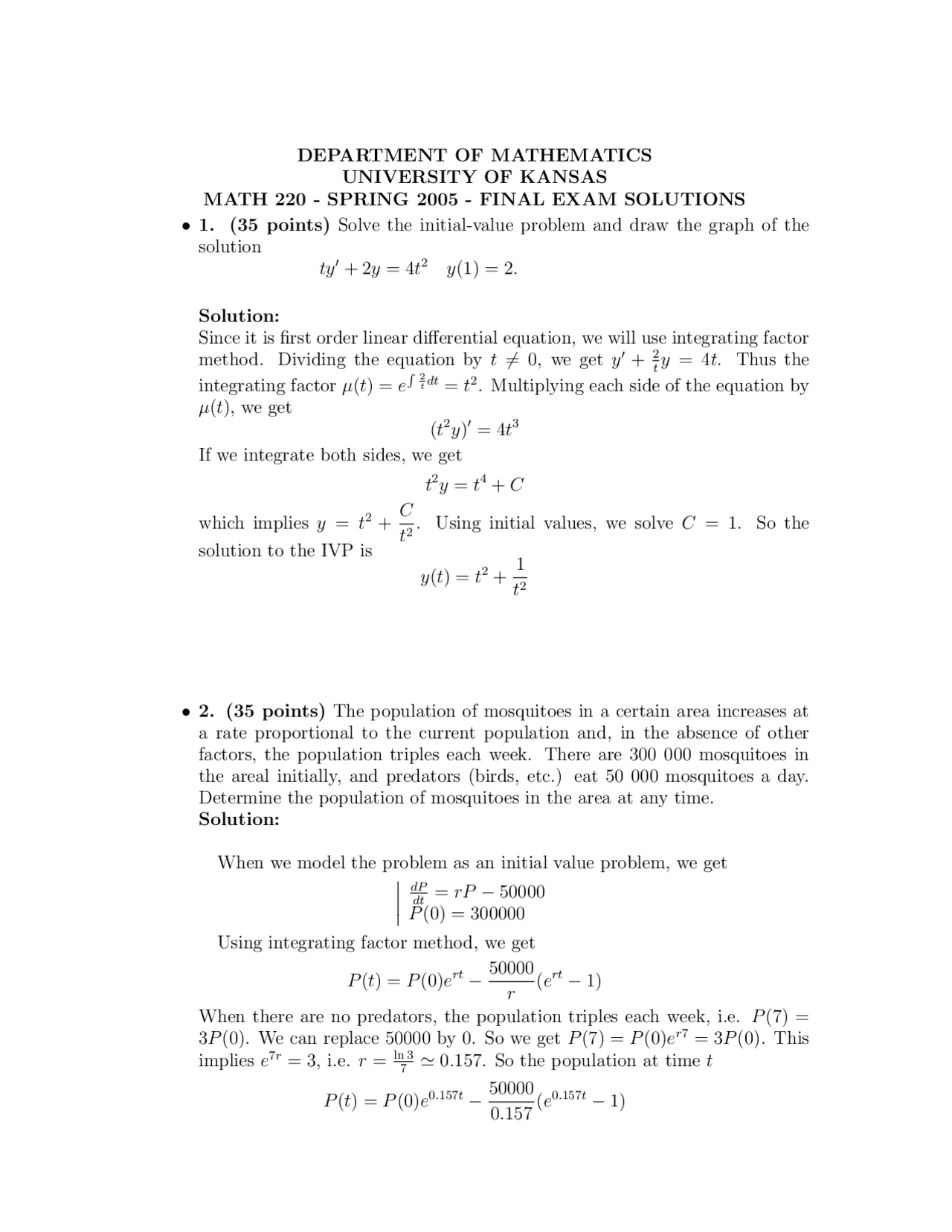 Final Exam With Solution Applied Differential Equations Math 220