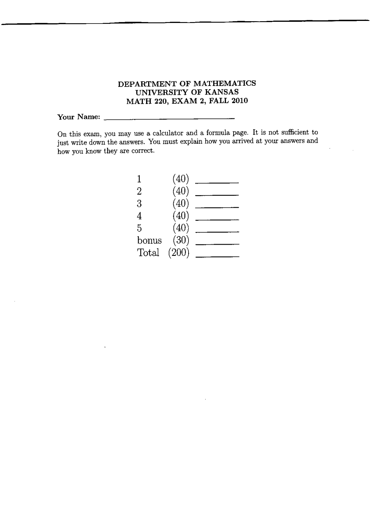 Exam 2 With Answer Key Applied Differential Equations Math 220 2767