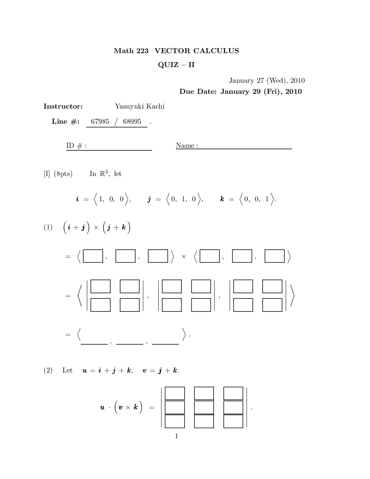 Unsolved Problems Of Quiz 2 Vector Calculus Math 223 Docsity