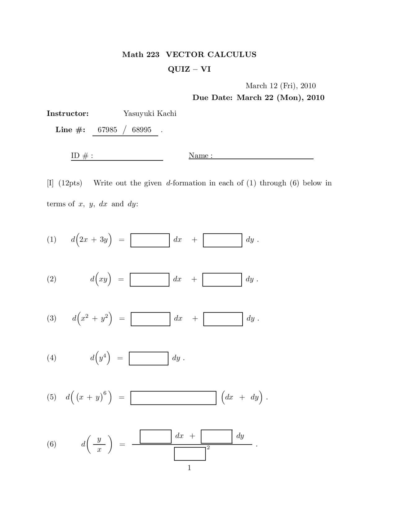 Practice Questions For Quiz 6 Vector Calculus Math 223 Docsity