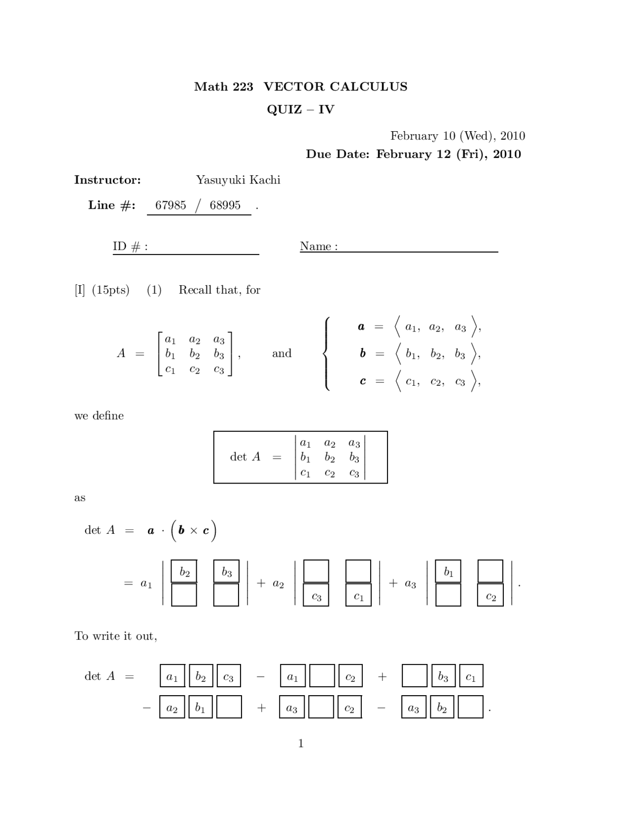 Vector Calculus Solutions For Quiz 4 Math 223 Docsity