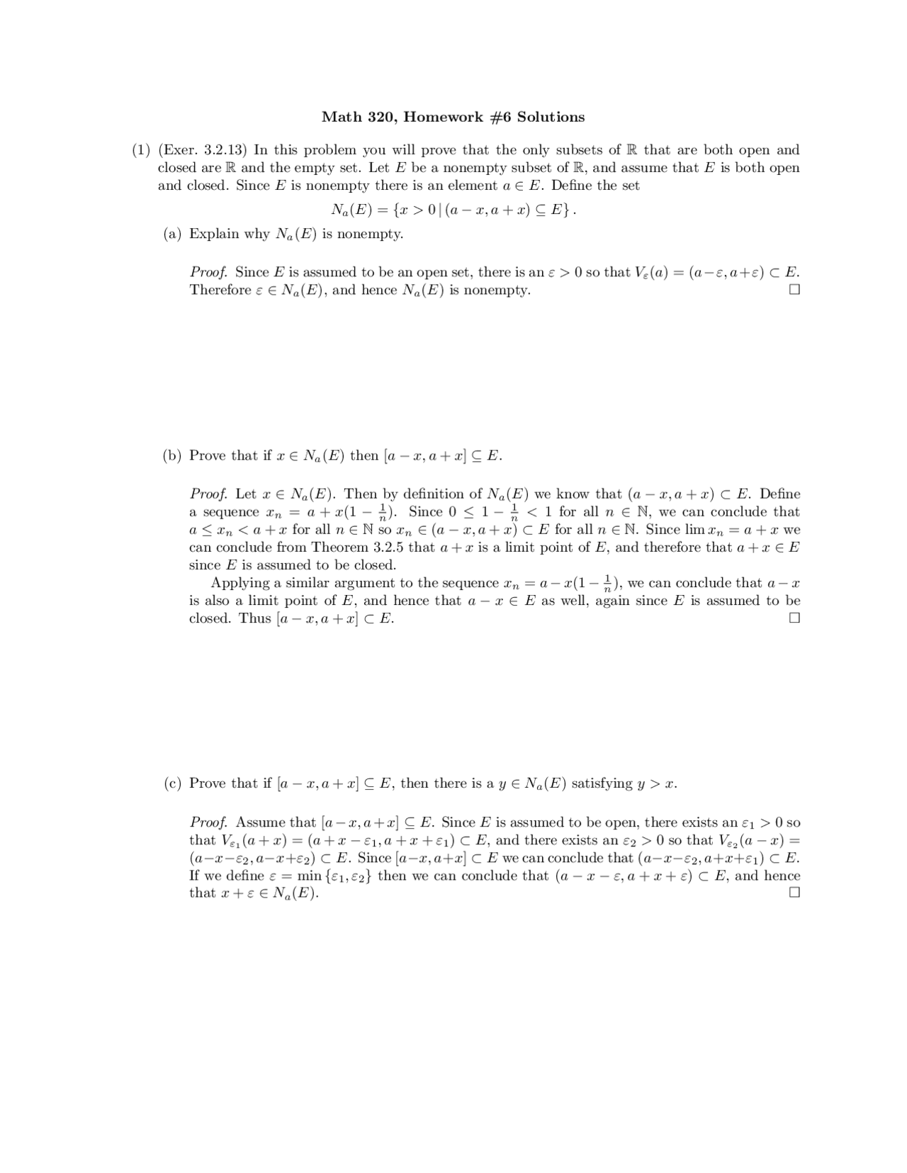 Homework 6 Solutions Analysis I Mth 320 Docsity