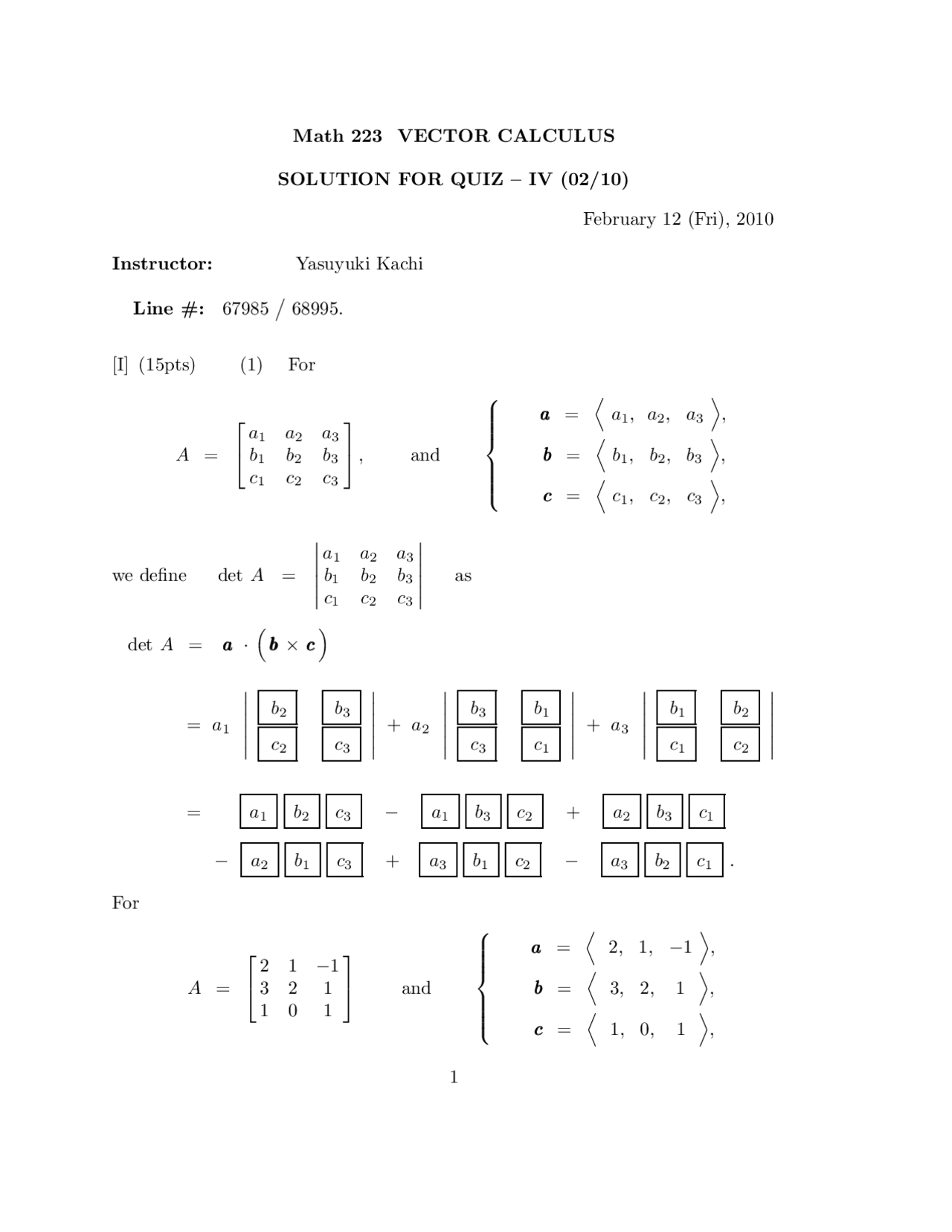 Solutions For Quiz 4 Vector Calculus Math 223 Docsity