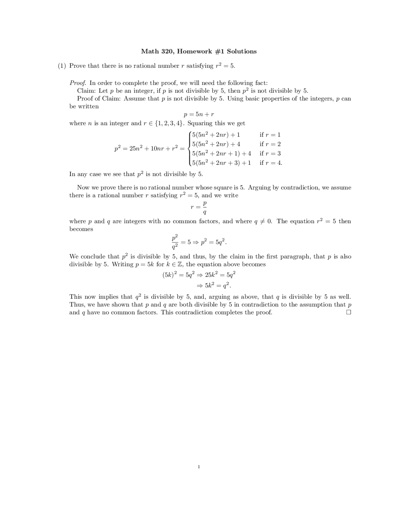 Homework 1 With Solutions Analysis I Mth 320 Docsity