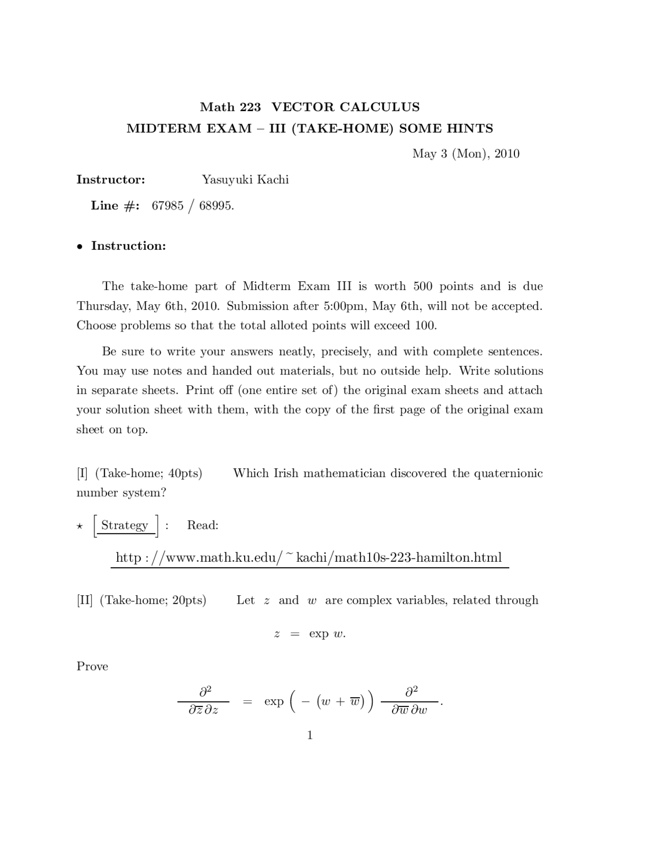 Take Home Midterm Exam 3 Solutions Vector Calculus Math 223 Docsity