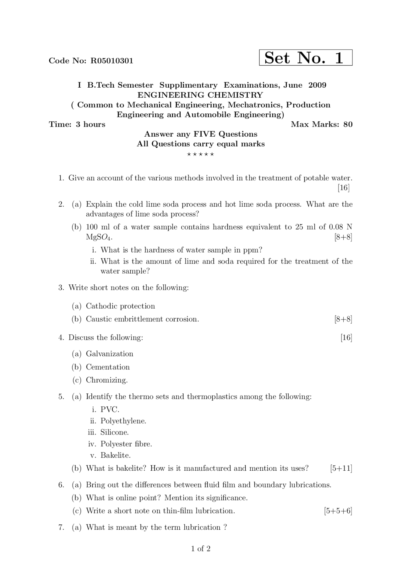 Exams of ENGINEERING CHEMISTRY - Docsity