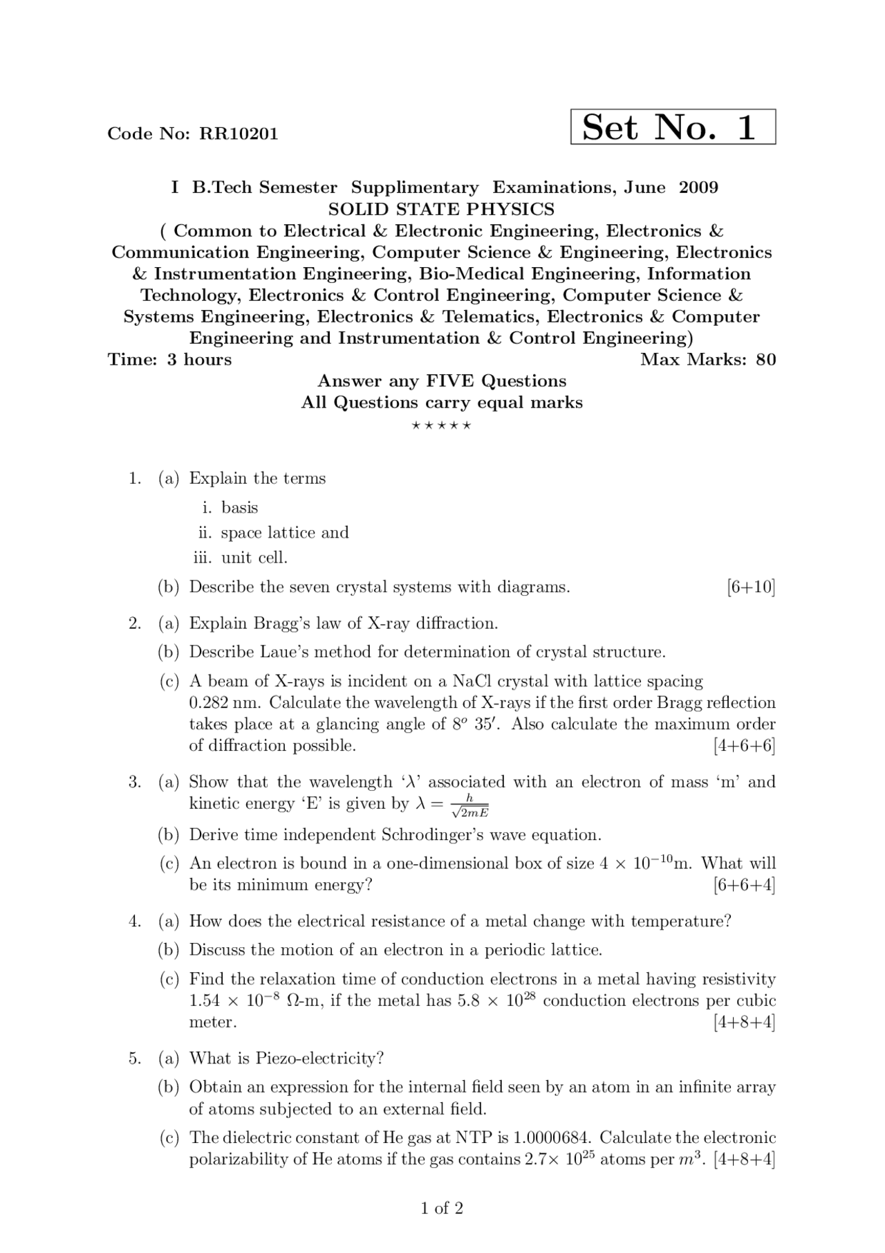 Exam Of Solid State Physics Docsity