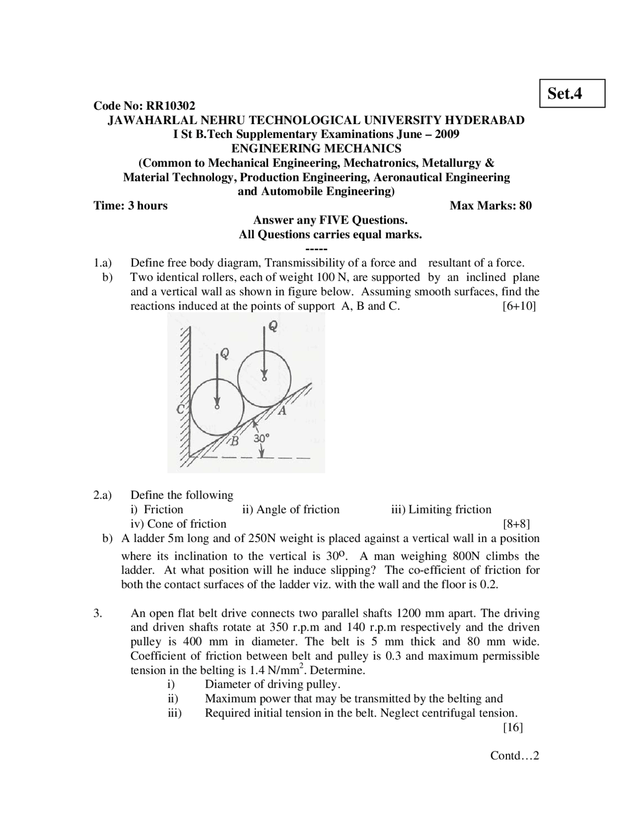 Exam of Engineering Mechanics Set-4 - Docsity