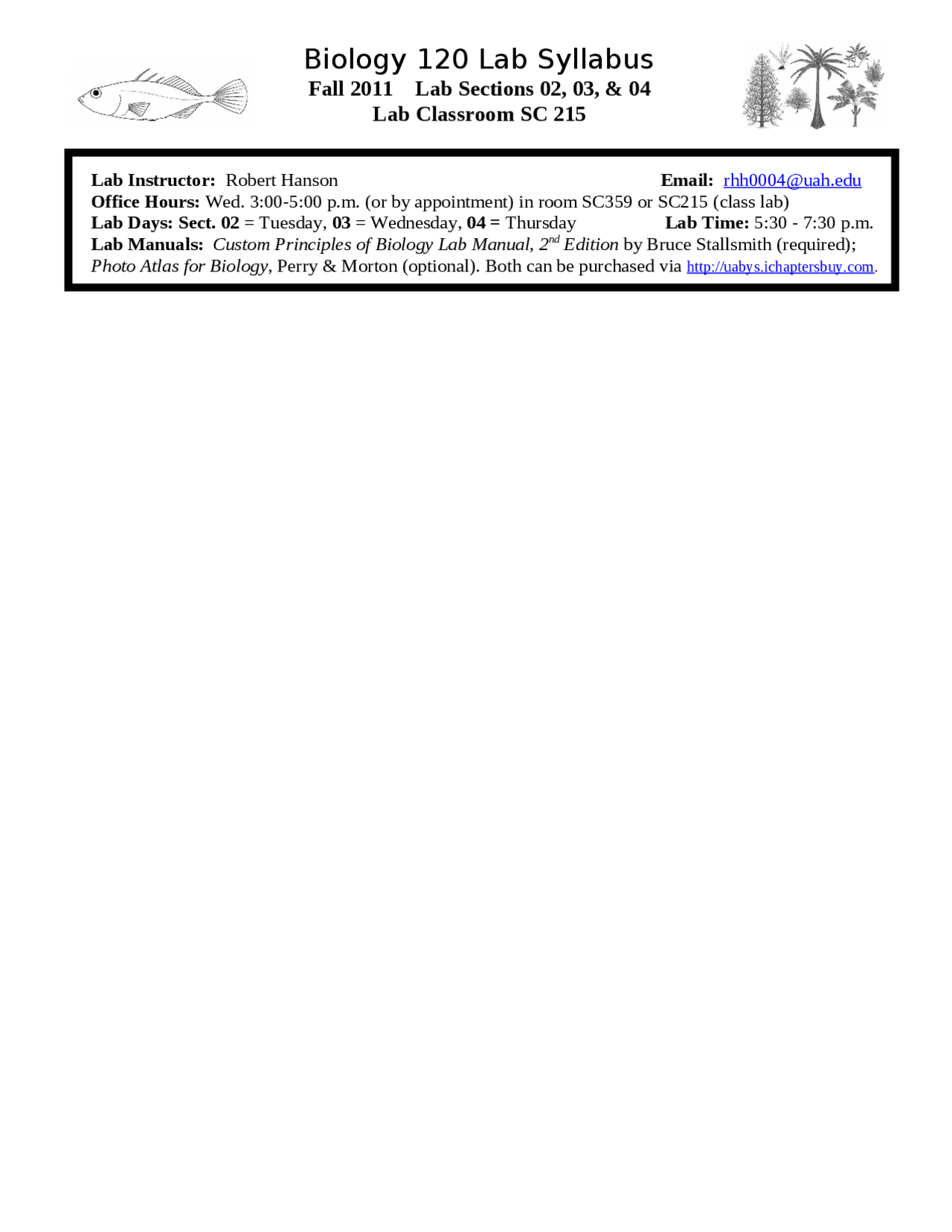 Biology 120 Lab Syllabus: Fall 2011 (Sections 02, 03, & 04) | Study ...