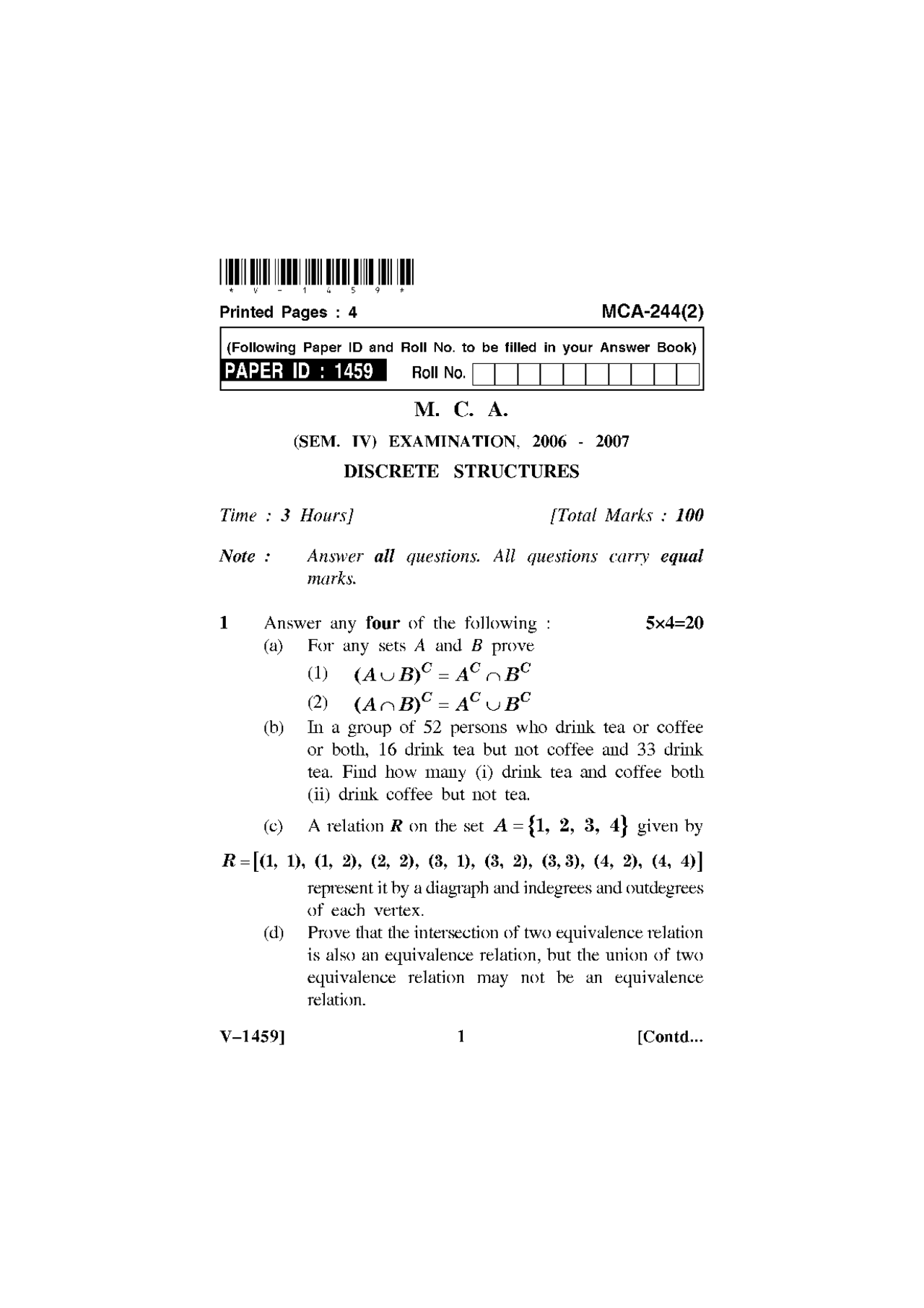 Data Structure And Sets Exam Paper Uptu 2007 Docsity