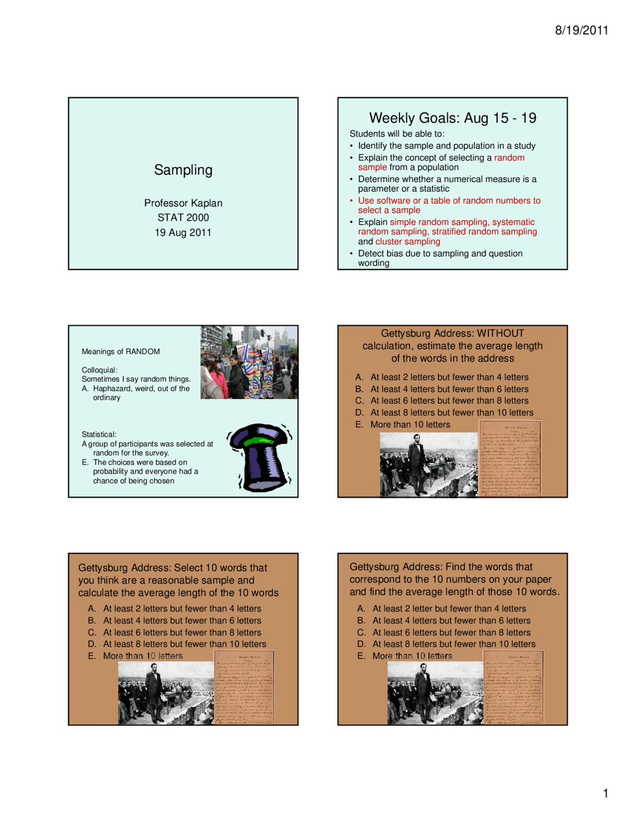 Sampling Introductory Statistics Lecture Slides Stat 2000 Docsity