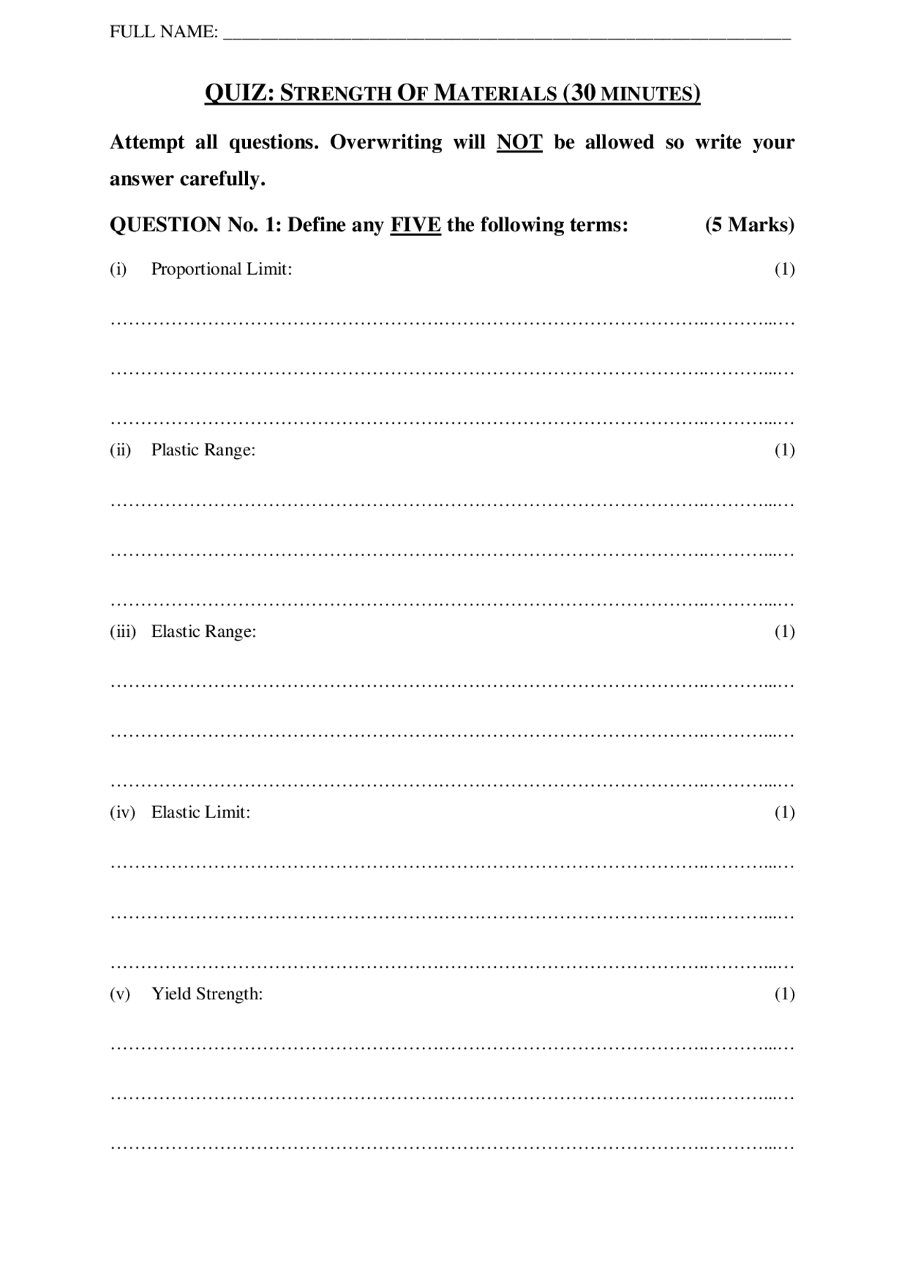 Strength Of Materials Exam Paper Civil Engineering 13 Docsity