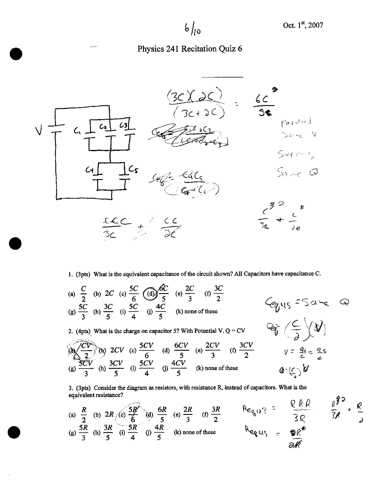 Quiz Six With Answers Electricity And Optics Phys 24100 Docsity