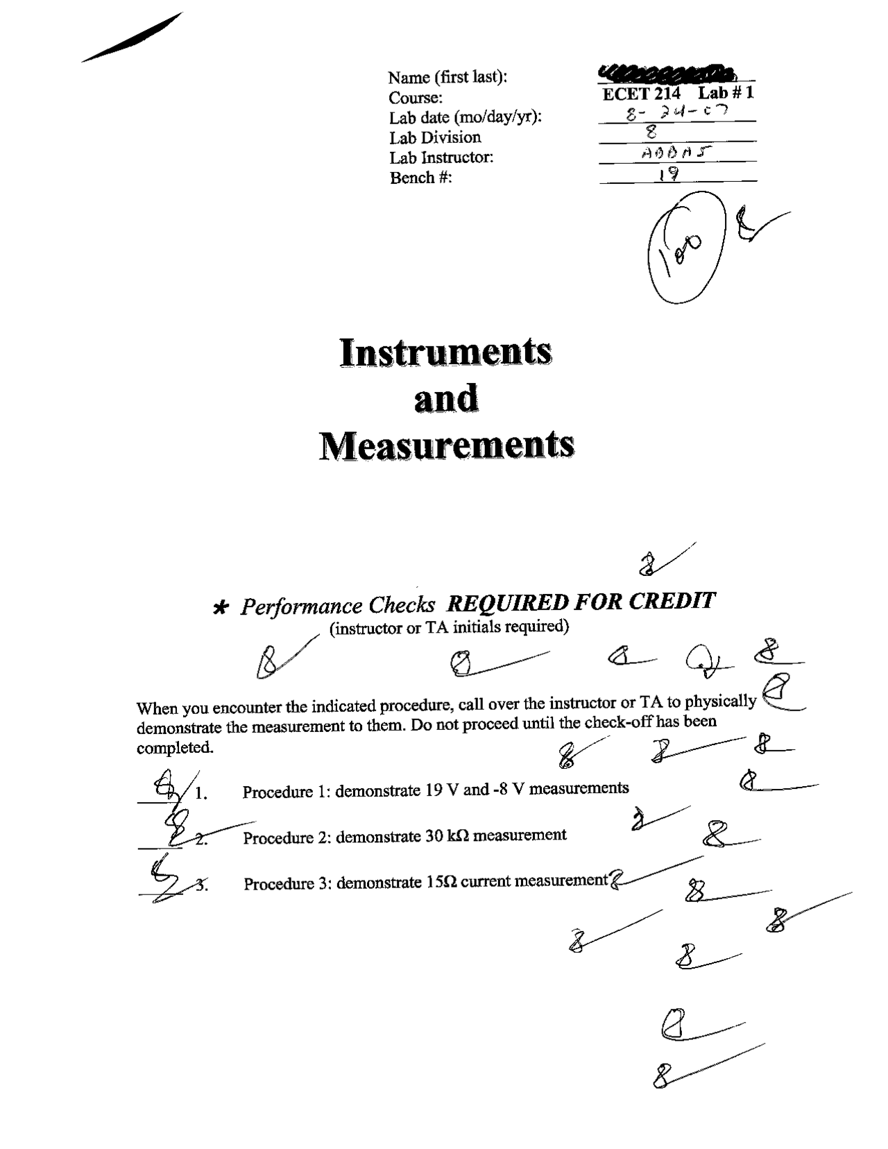 Instruments And Measurements Laboratory 1 Ecet 21400 Docsity