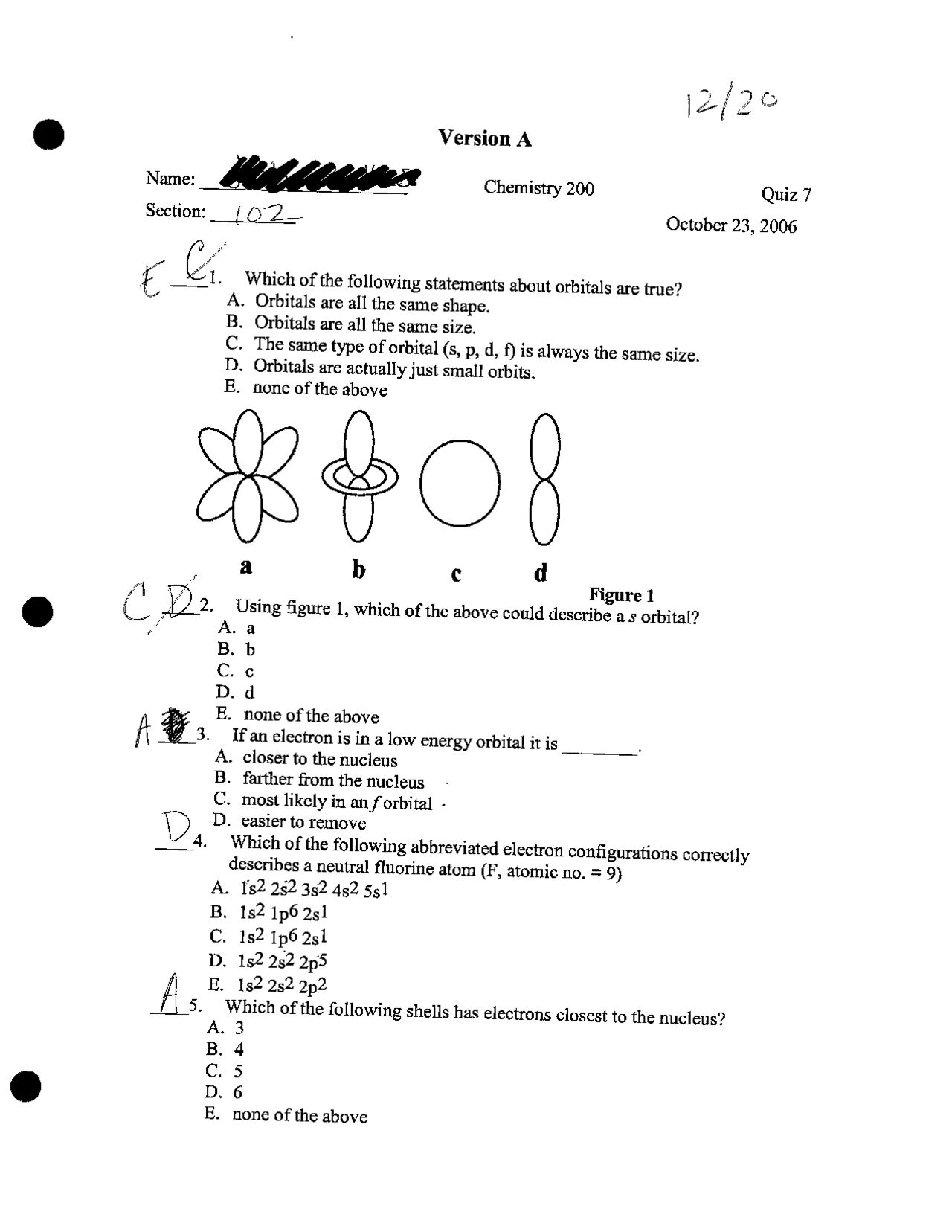 Quiz 7 Solutions For Fundamentals Of Chemistry Chm 20000 Docsity