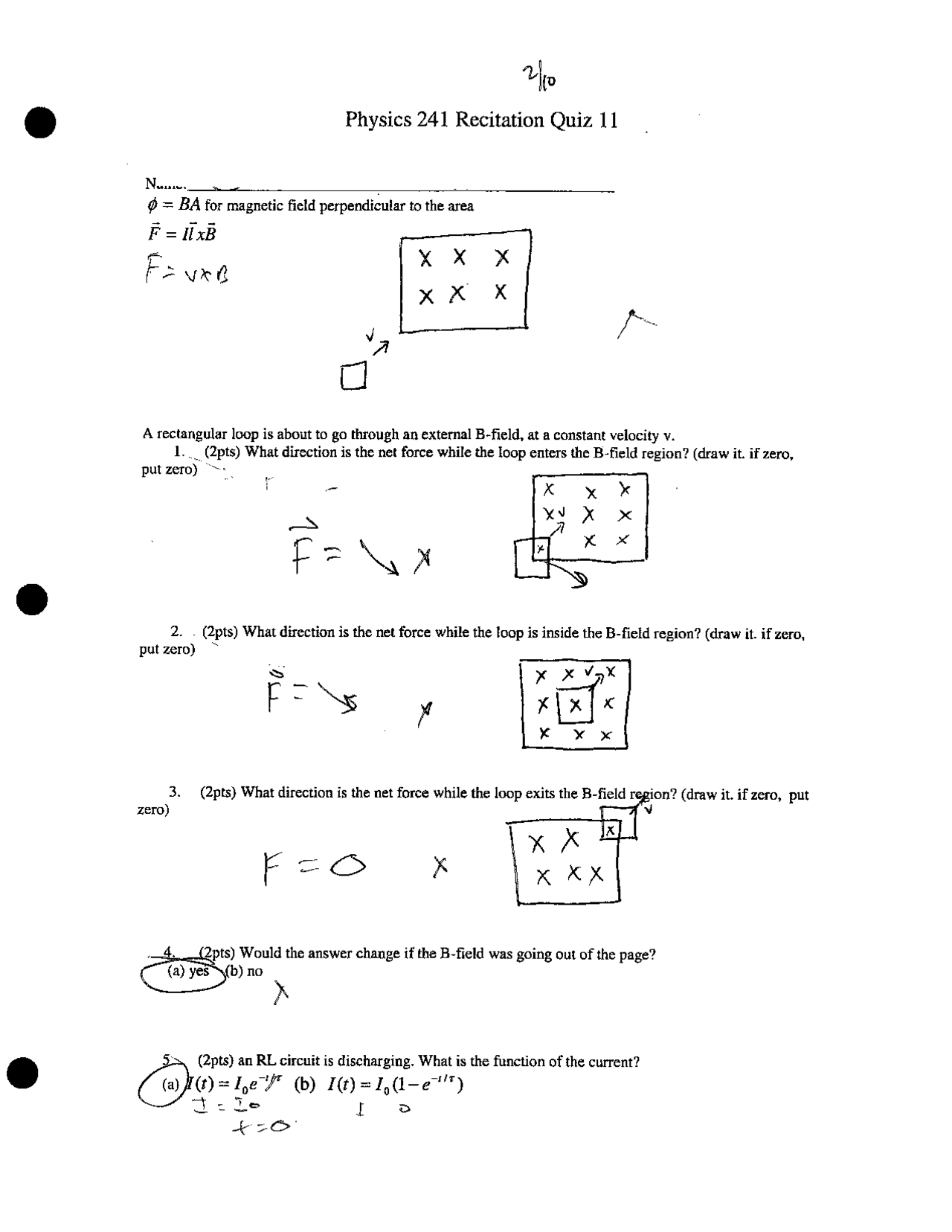 Electricity And Optics Recitation Quiz 11 Solved Phys 24100 Docsity