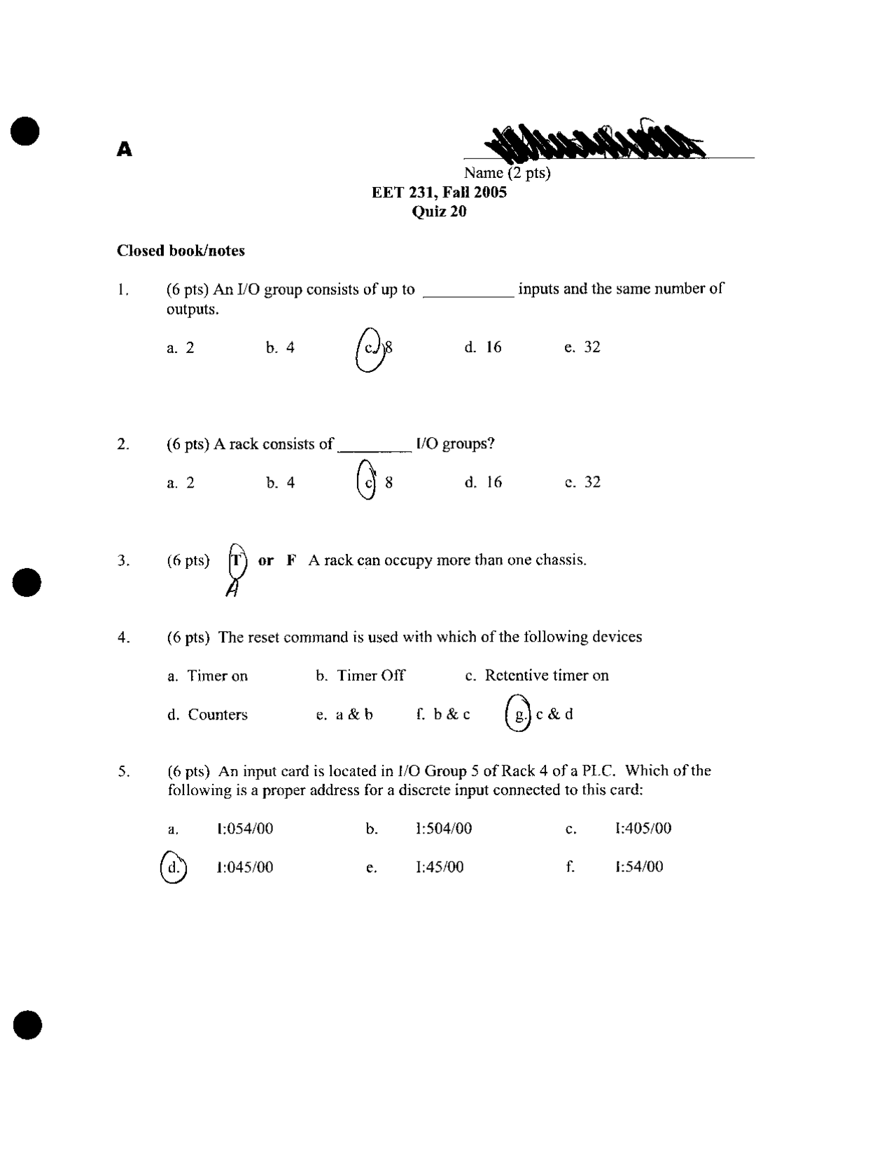 Resolution Of Quiz 20 Electrical Power And Controls Ecet 23100