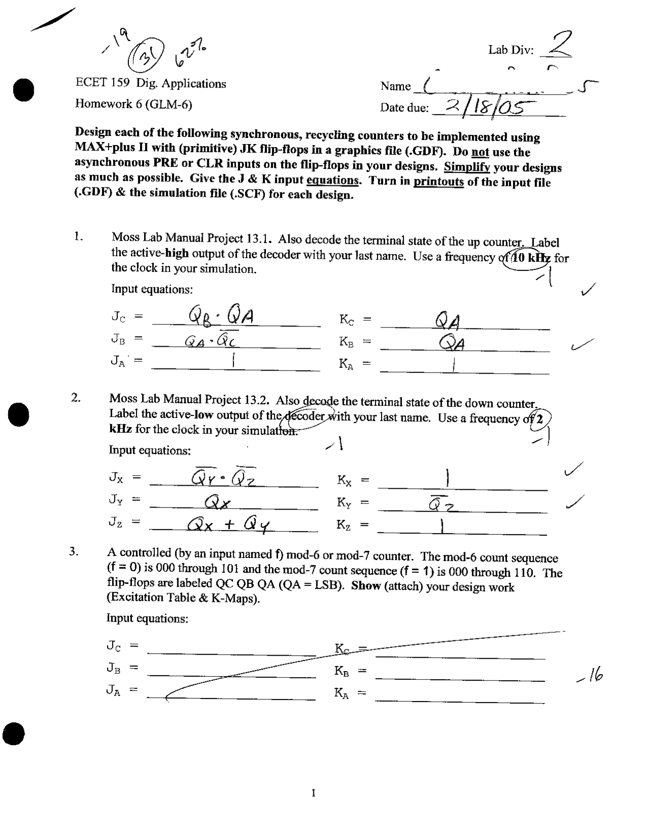 Resolution To Homework 6 Digital Applications Ecet 15900 Docsity