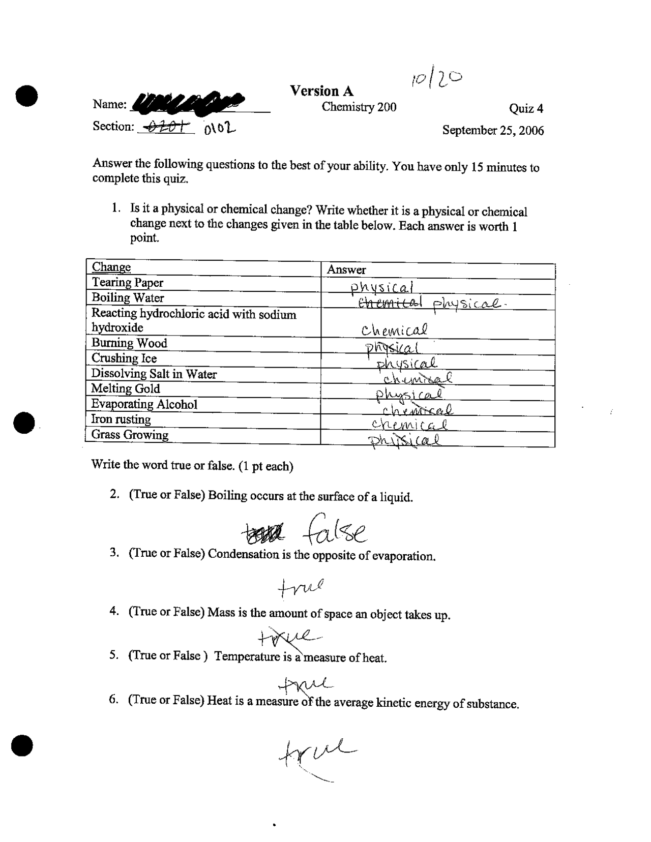 Fundamentals Of Chemistry Resolution Of Quiz 4 Chm 20000 Docsity