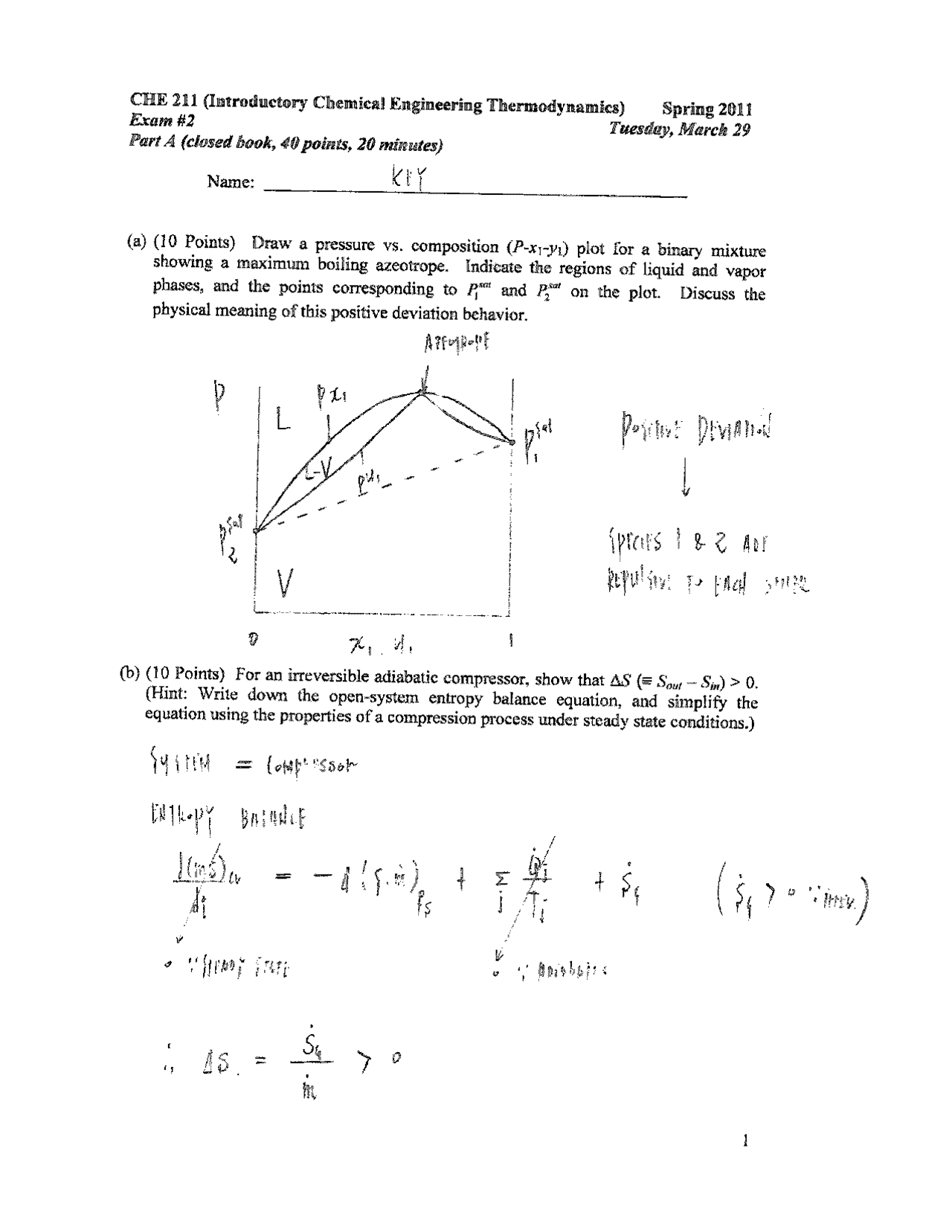 Solved Exam 2 - Introductory Chemical Engineering Thermodynamics | CHE ...
