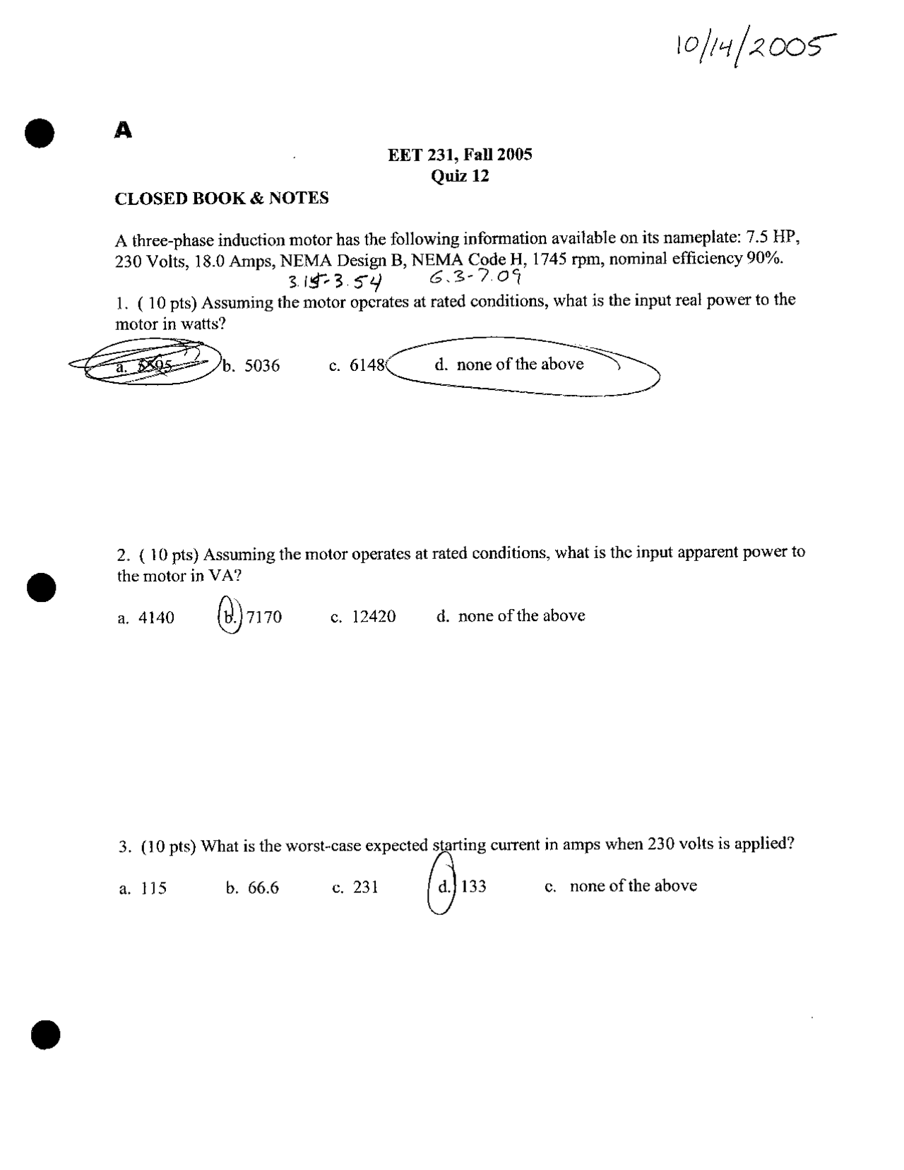Electrical Power And Controls Quiz 12 With Solutions Ecet 23100