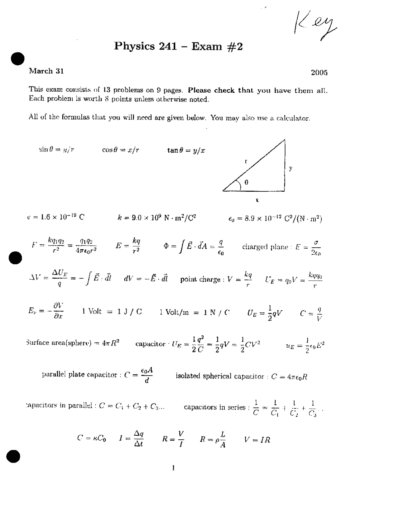 13 Multiple Choice Question With Key Of Electricity And Optics Phys