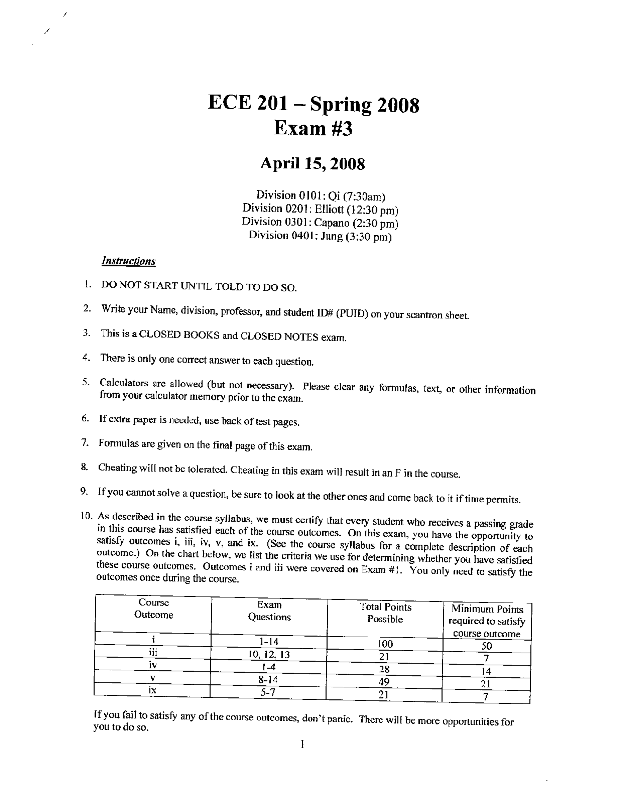Solution For Exam 3 Questions Linear Circuit Analysis I Ece 20100