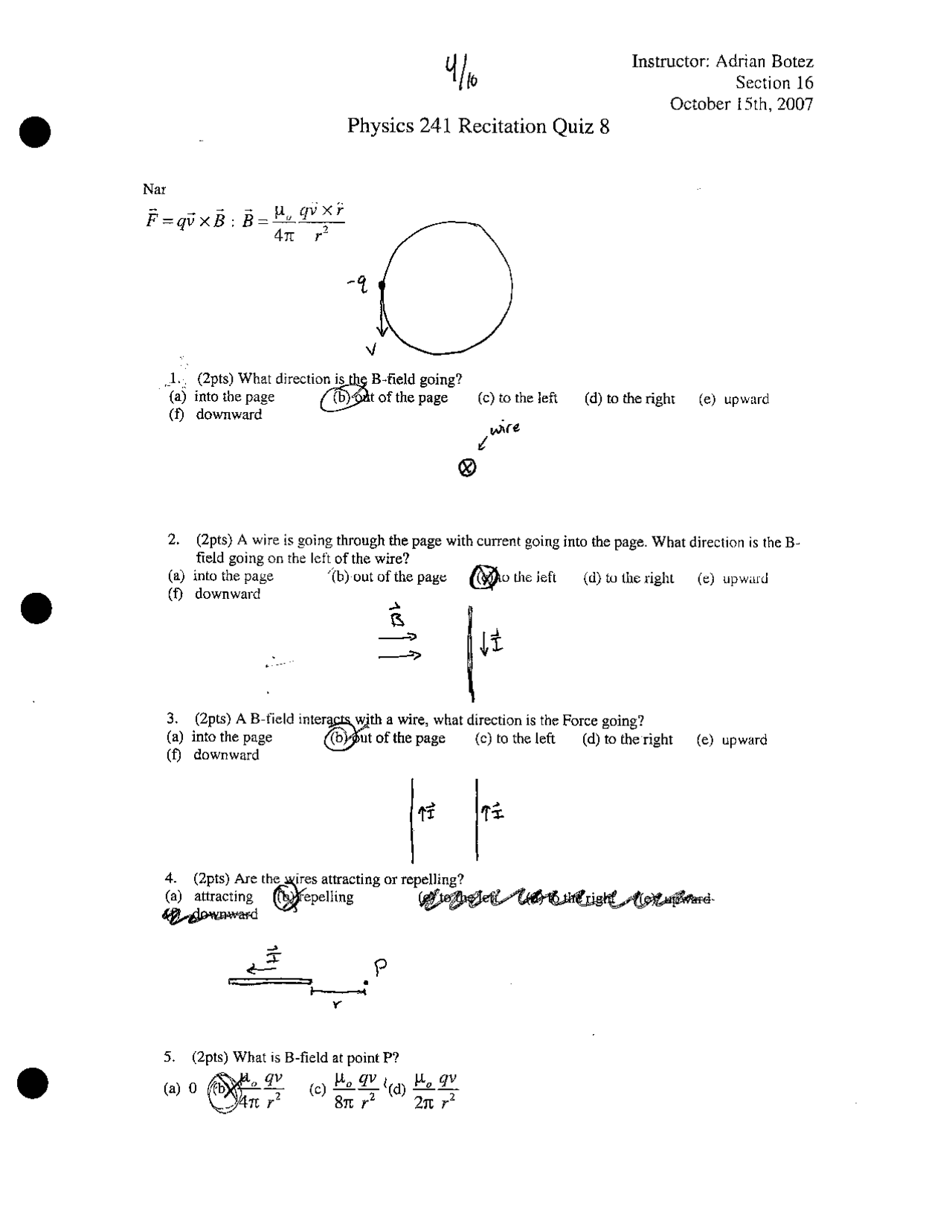 Electricity And Optics Solved Recitation Quiz 8 Phys 24100 Docsity