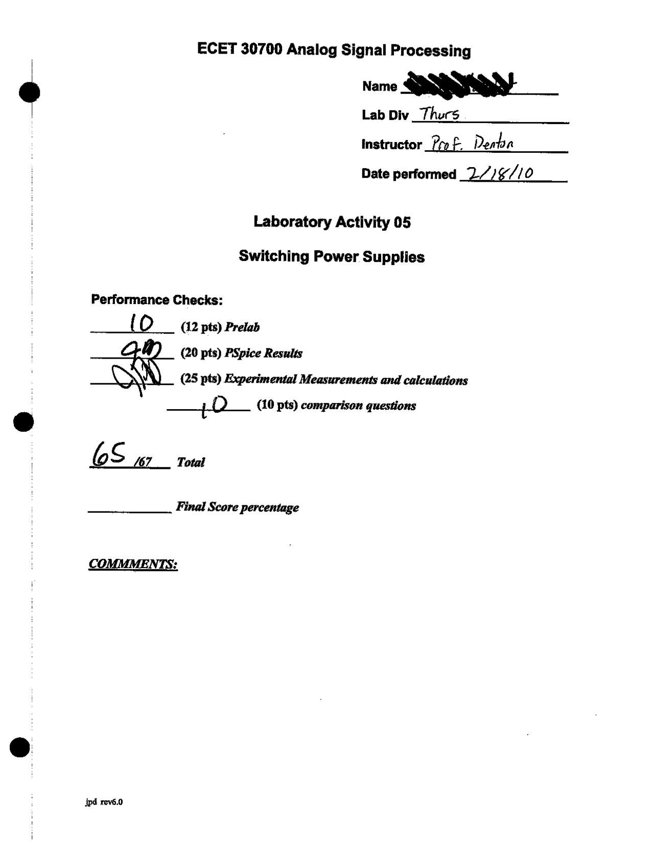 Laboratory Activity 5 Switching Power Supplies Ecet 30700 Docsity
