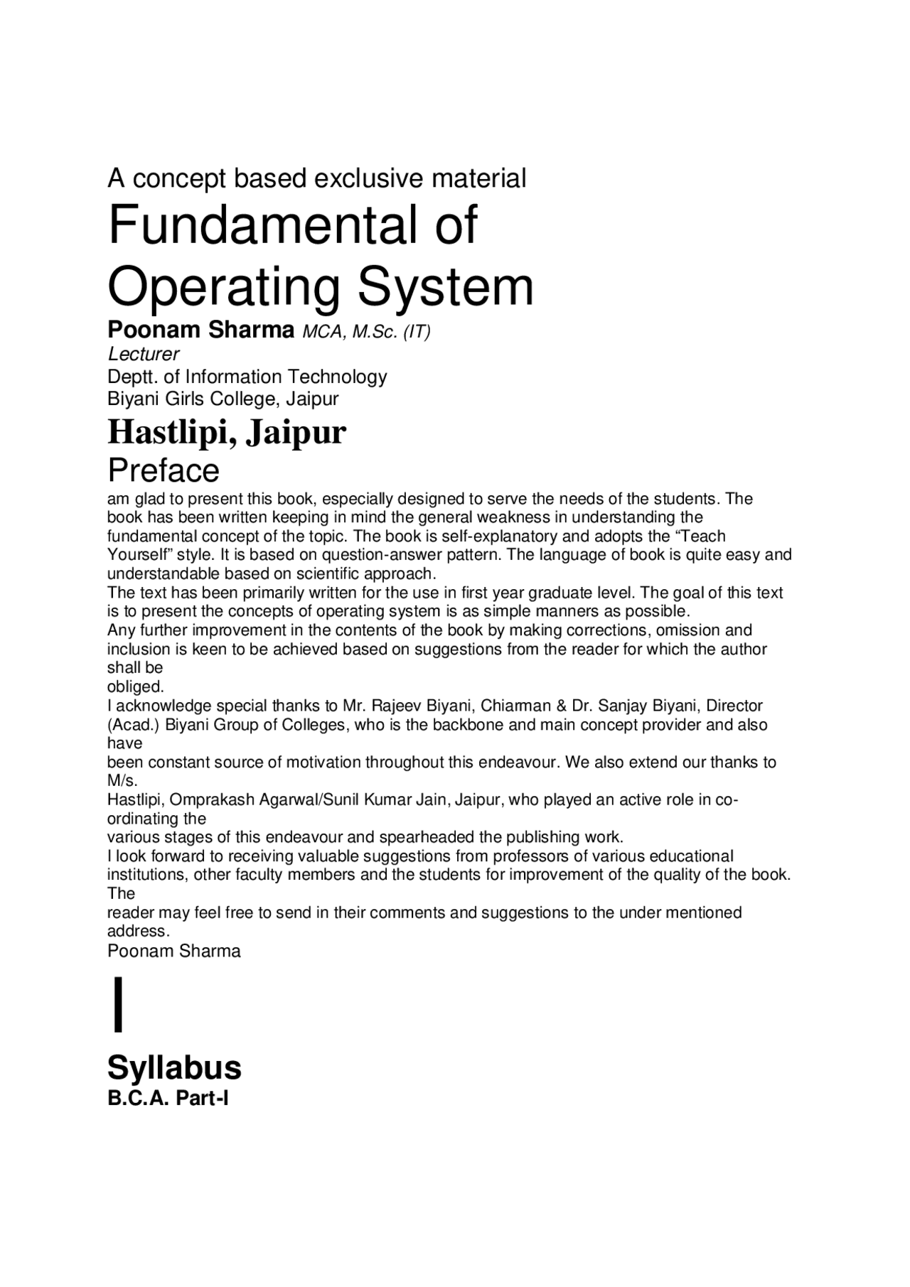 Fundamentals of Operating Systems, Lecture notes, Poonam Sharma | Study ...