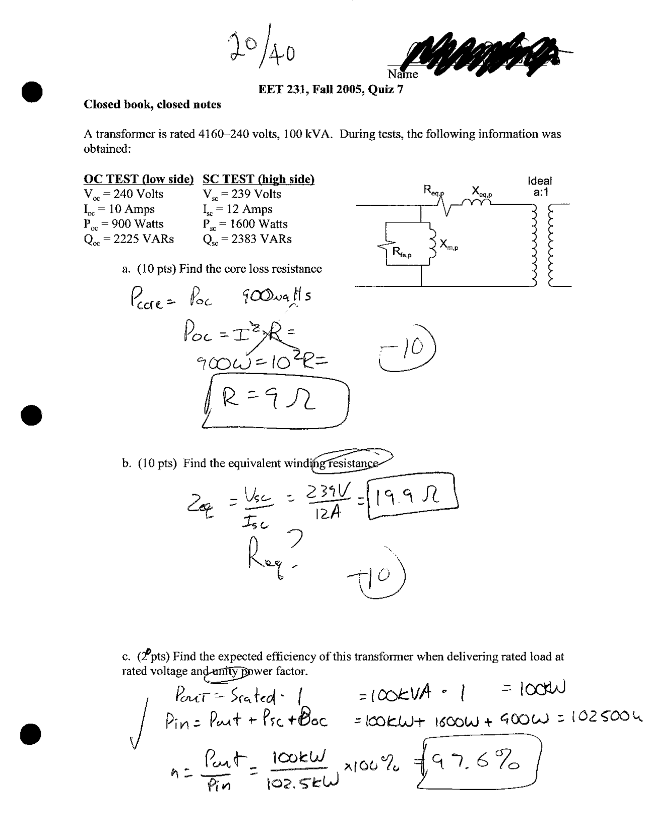 Electrical Power and Controls - Resolution of Quiz 7 | ECET 23100 | Quizzes Electrical and ...