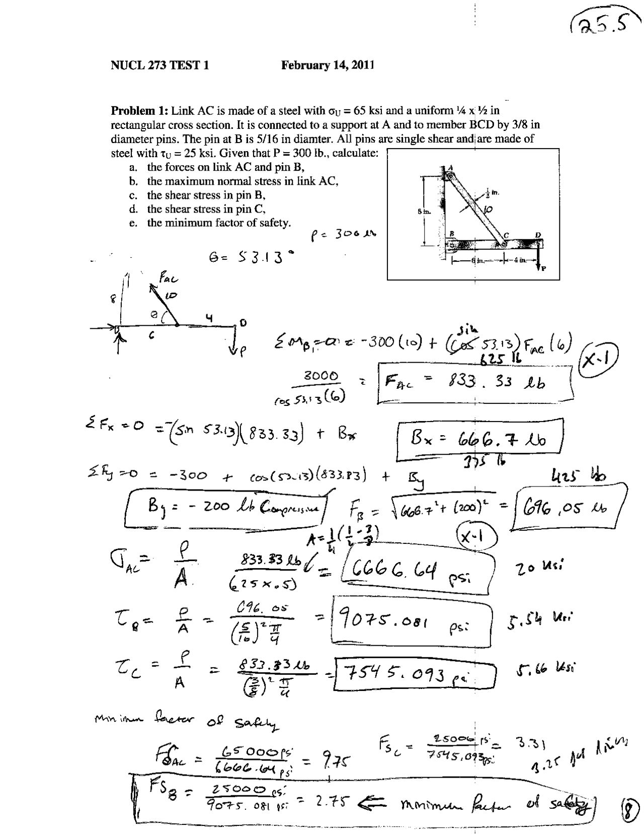 3 Problems with Solutions on Mechanics Of Materials - Exam 1 | NUCL ...