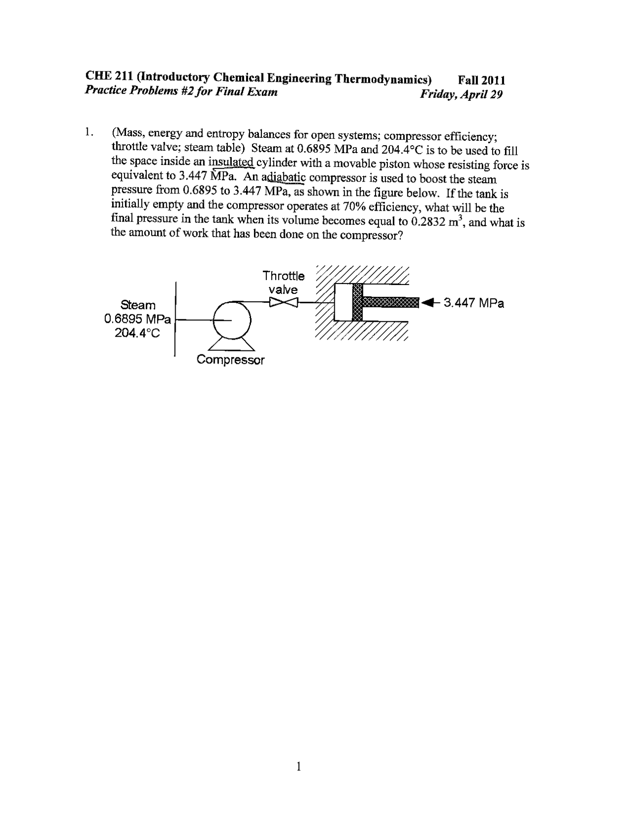 Practice Problems 2 For Final Exam Chemical Engineering