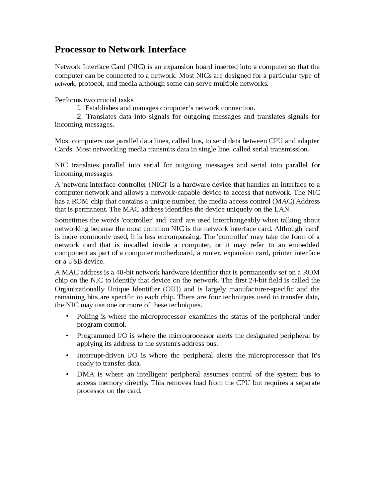 Computer Achitecture And Org Processor To Network Interface Docsity