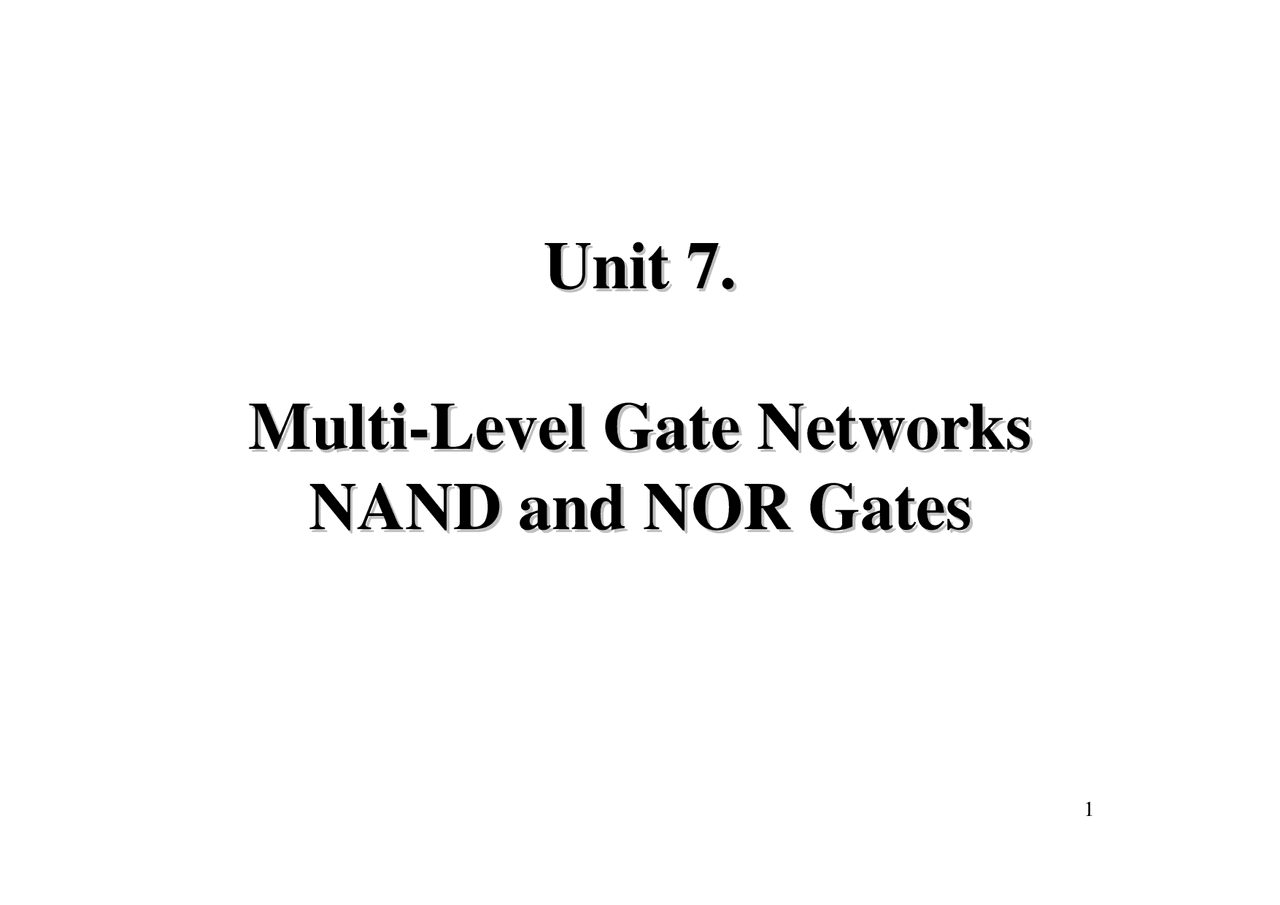 Analog and Digital C - Introduction to Multilevel Gate Implementation - Docsity